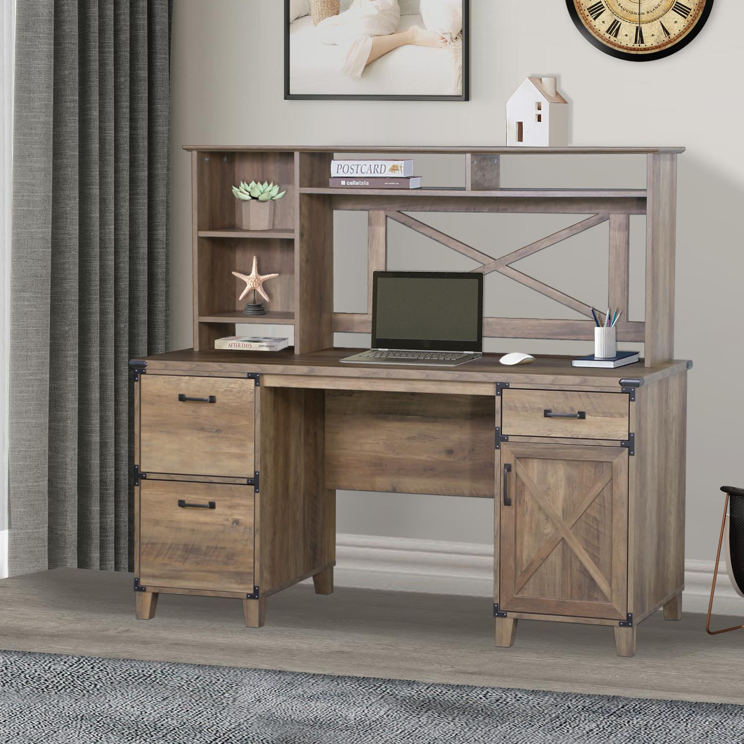 Gracie Oaks Blandinsville 59.3'' W Rectangle Executive Desk with Hutch ...