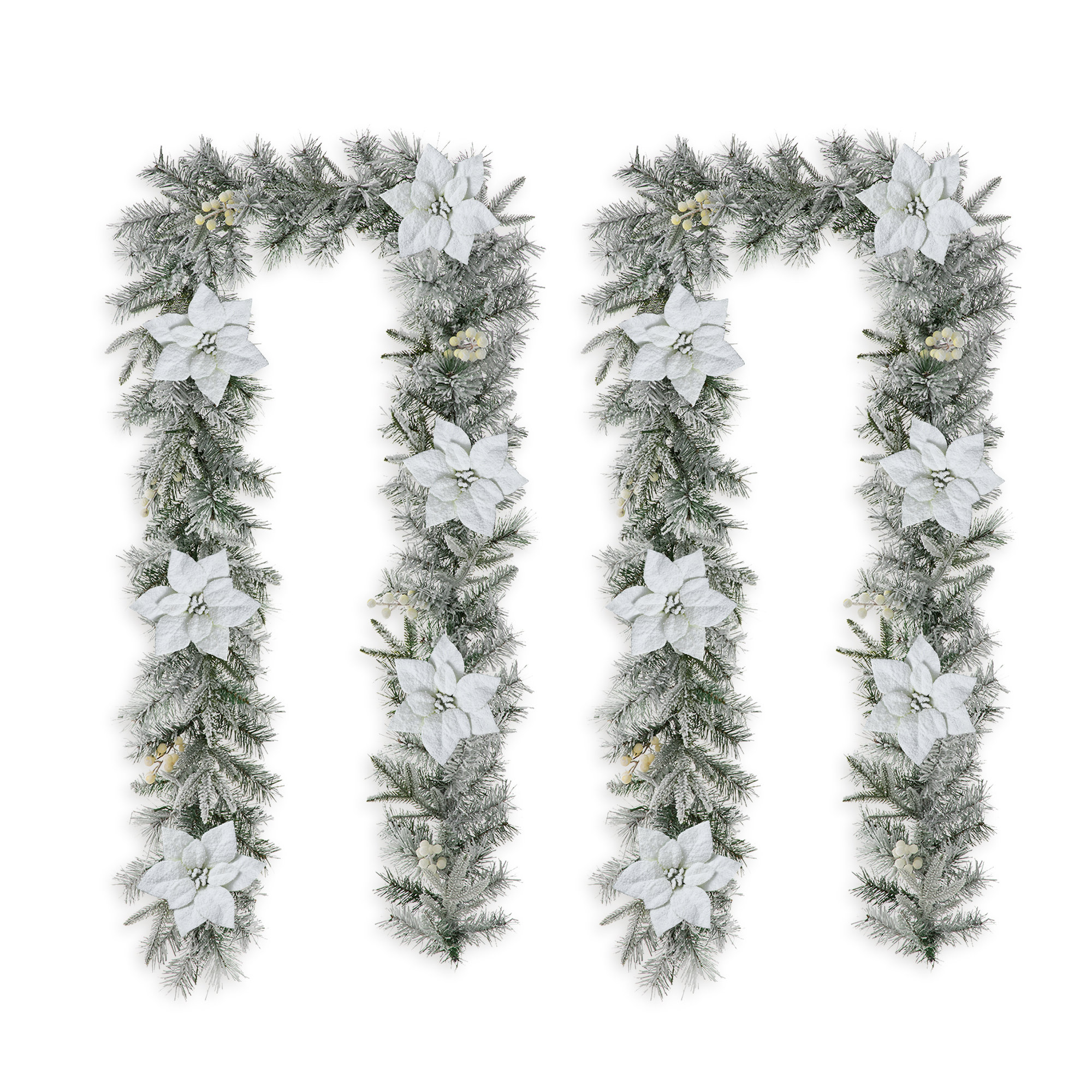 Primrue 9' Pre-Lit Snow Flocked Greenery Faux Garland with Lights ...