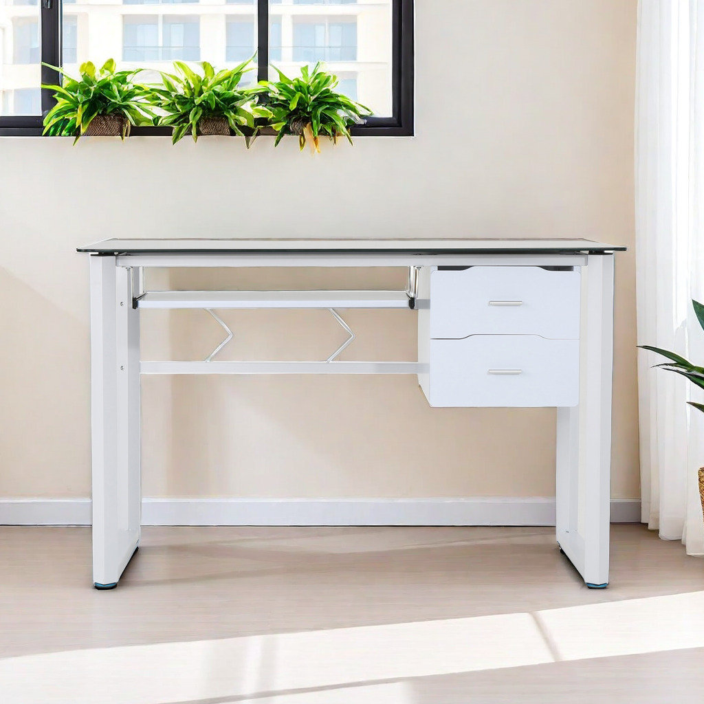 Ebern Designs Glass Top Metal Base Computer Desk - Wayfair Canada