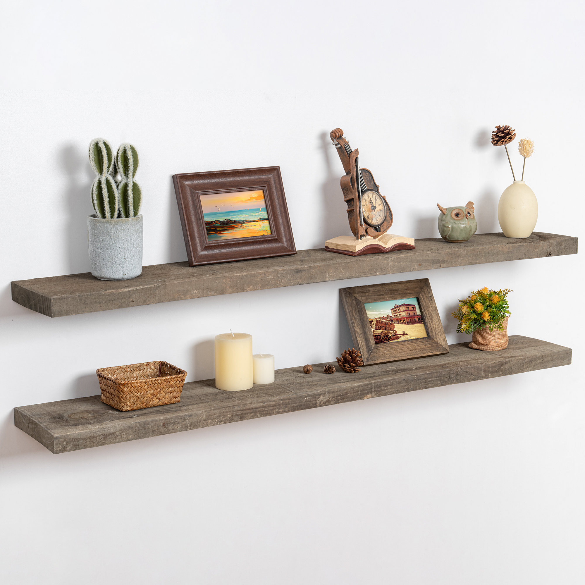 Millwood Pines Ormar 2-Piece Reclaimed Wood Floating Shelves & Reviews ...