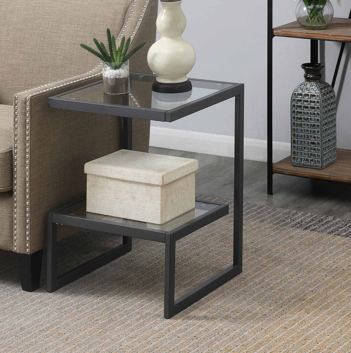 Ebern Designs Glass Top End Table & Reviews | Wayfair
