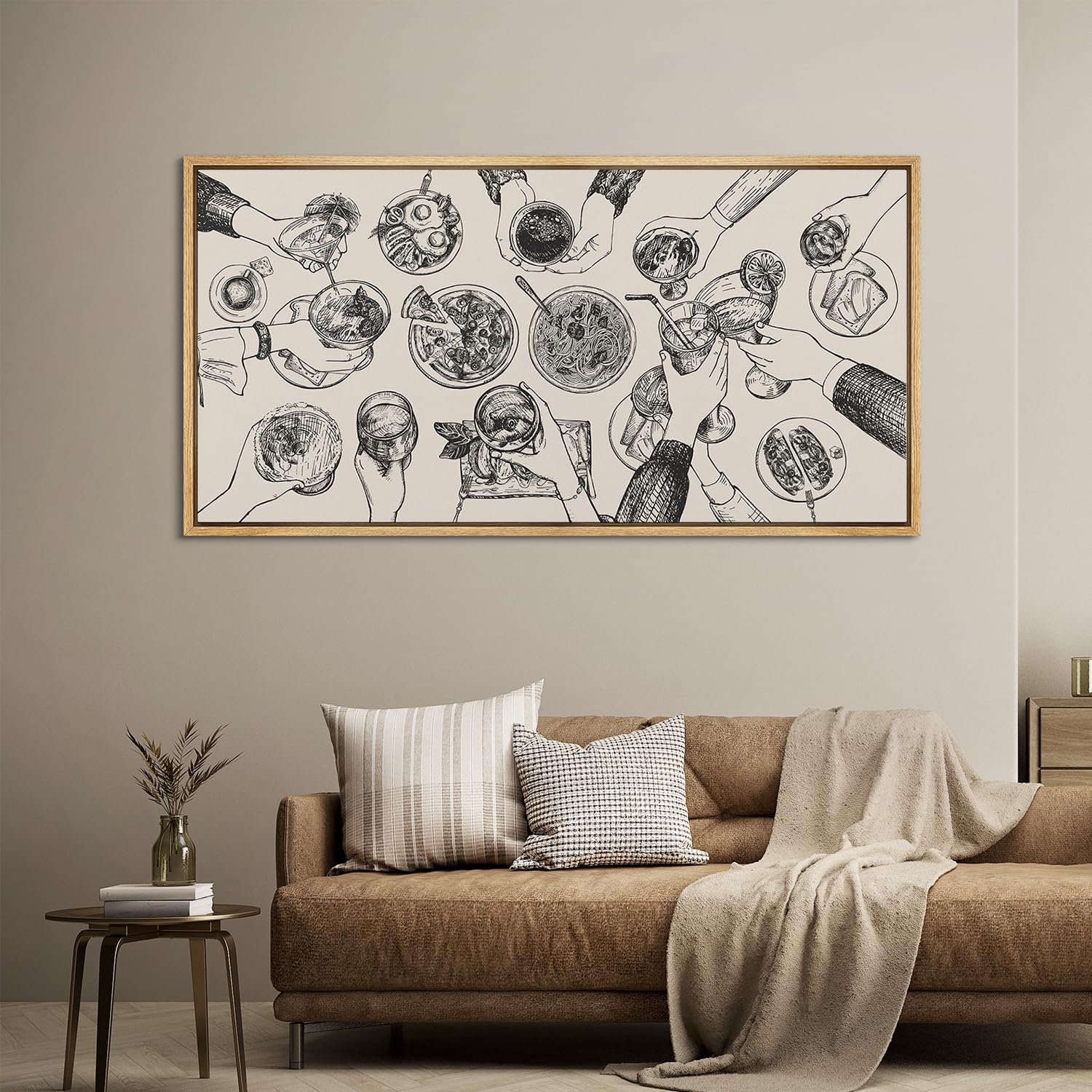 IDEA4WALL Kitchen Food Culinary Gathering Pen-and-Ink Food And Drinks ...