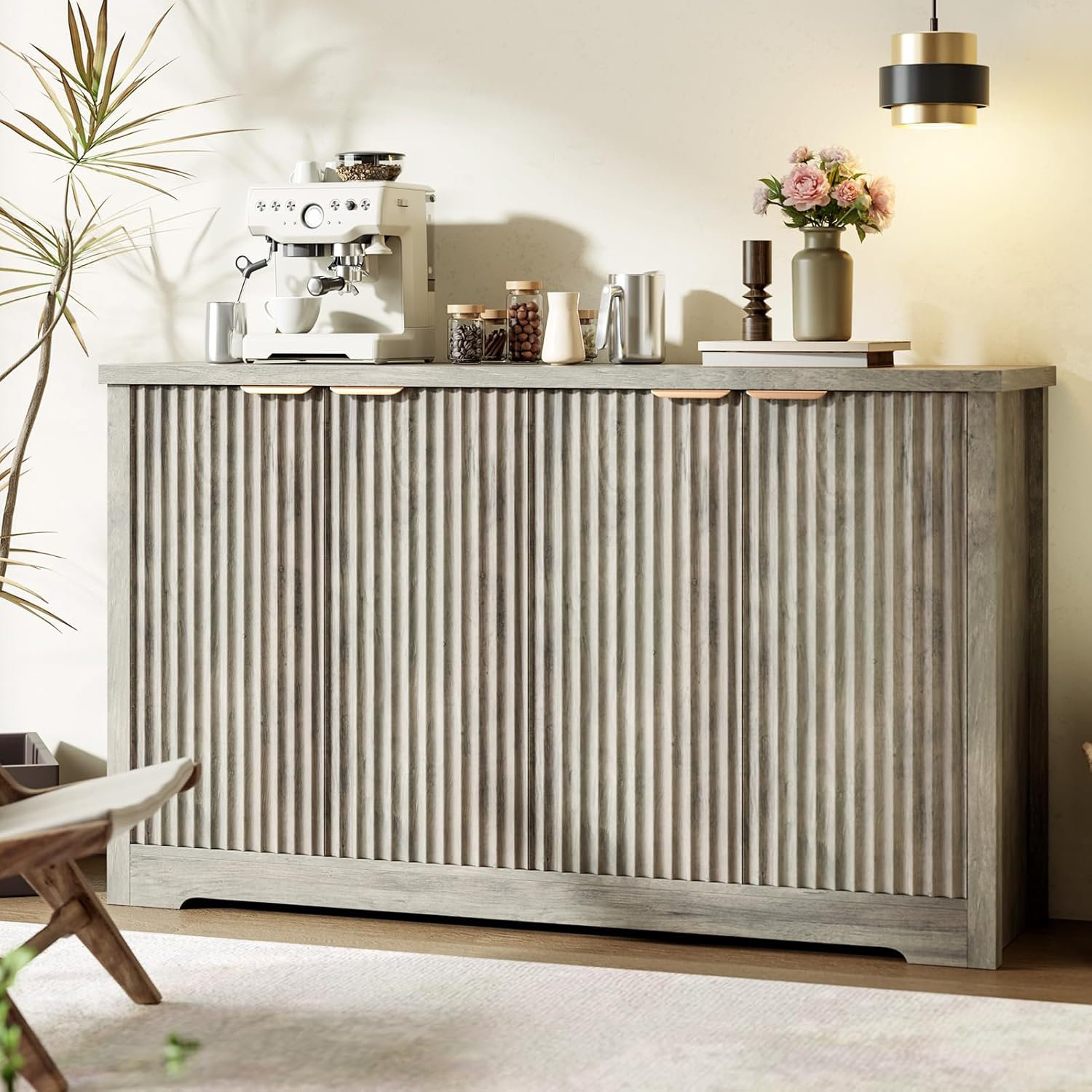 Ebern Designs Fluted Modern Buffet Sideboard Cabinet With Doors & Shelves | Wayfair