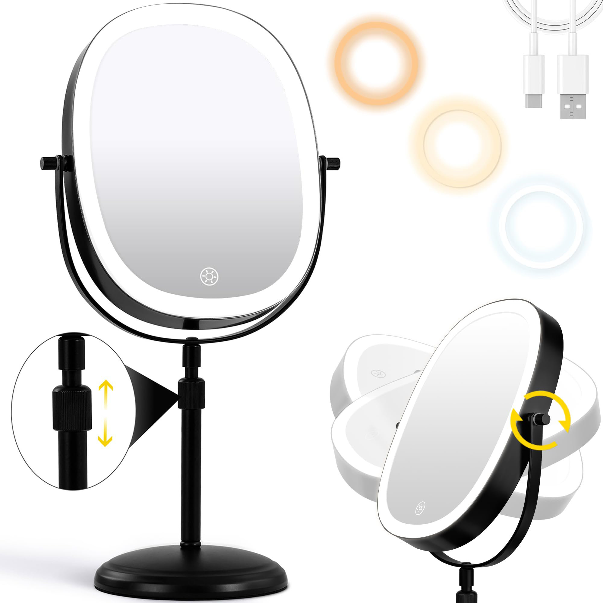 Wrought Studio™ Lighted Makeup Mirror With Magnification,Rechargeable ...