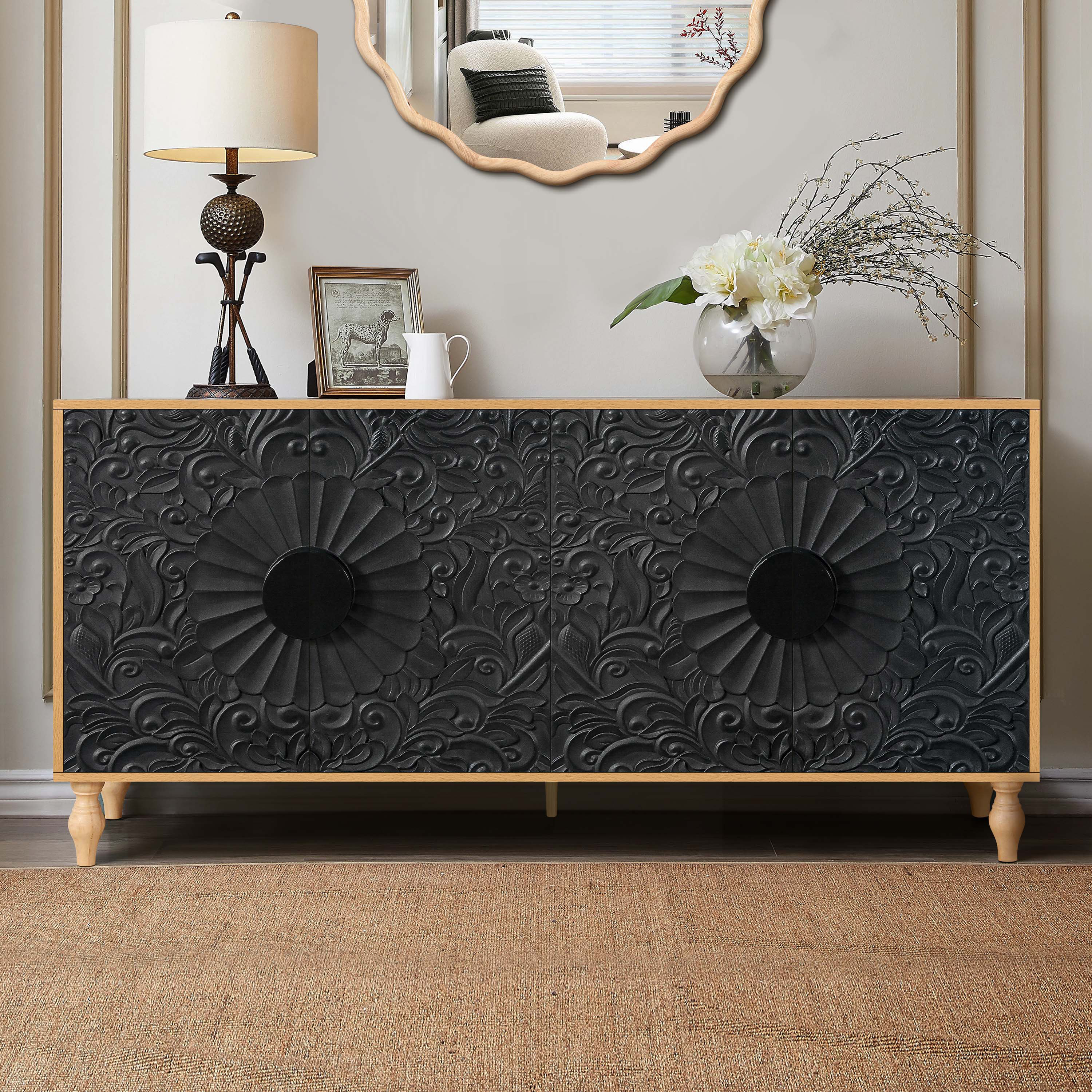 World Menagerie Wood Console Table with Carved Symmetrical Design Door ...