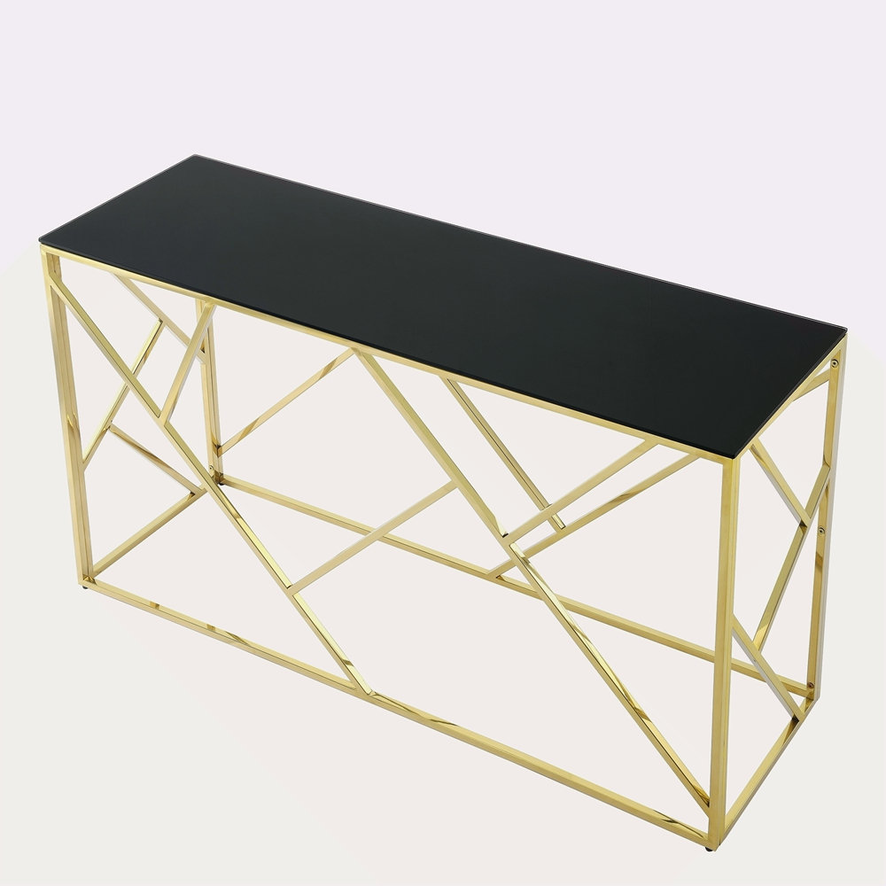 Mercer41 Modern Glass Console Table, 55" Gold Sofa Table With Sturdy ...