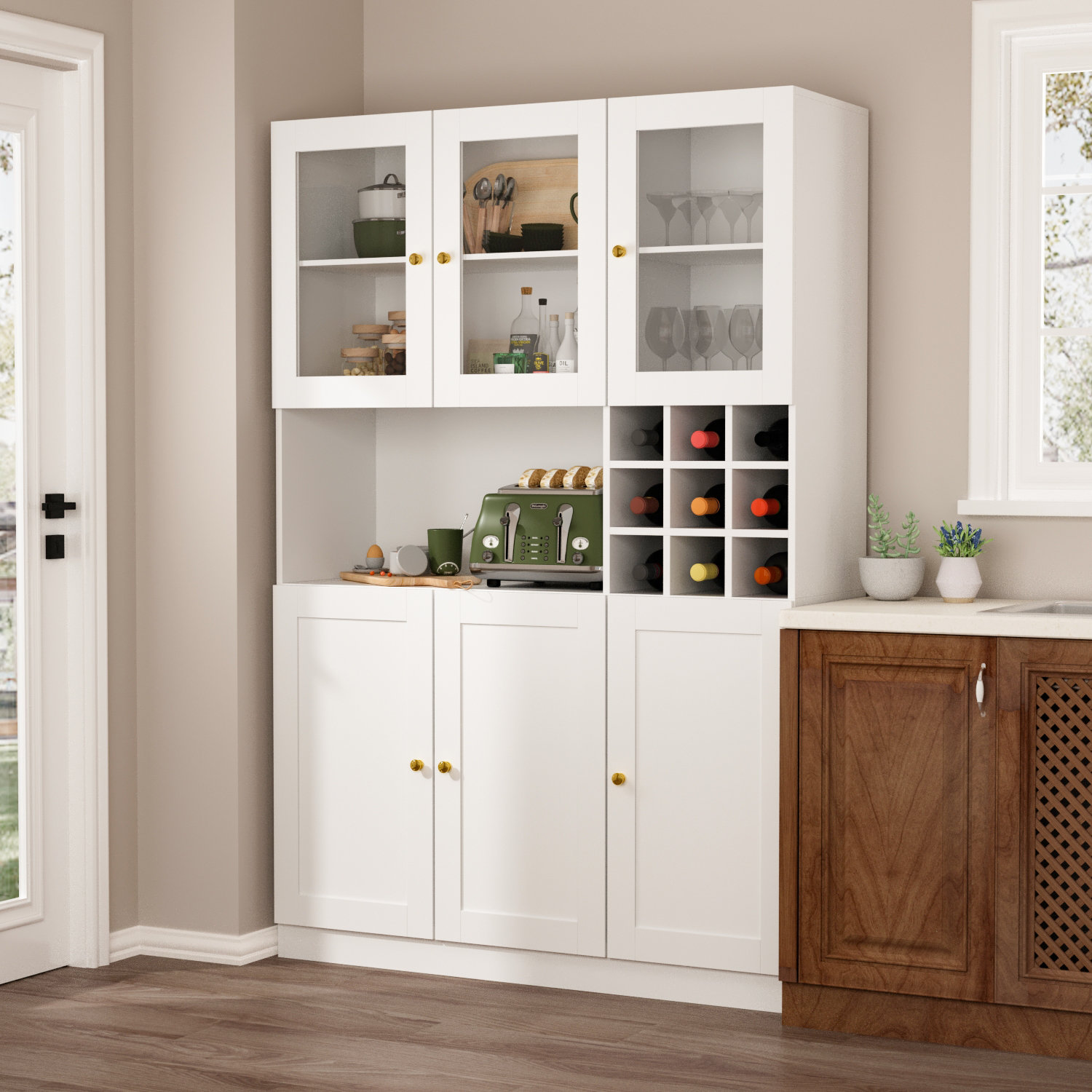 Latitude Run® 47.2 "W Kitchen Pantry With Nine Grid Wine Racks And ...