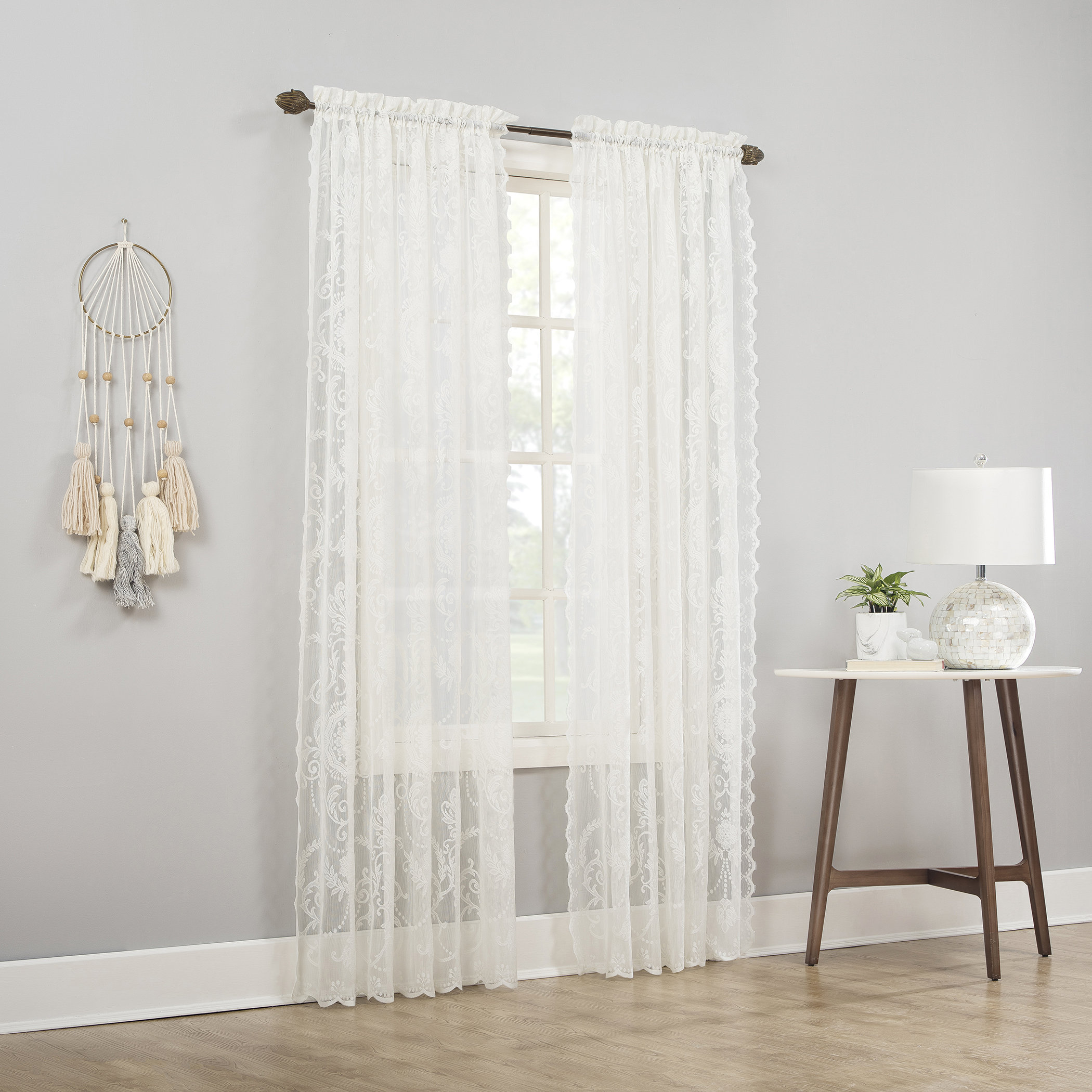 Kelly Clarkson Home Christy Floral Lace Rod Pocket Curtain Panel ...