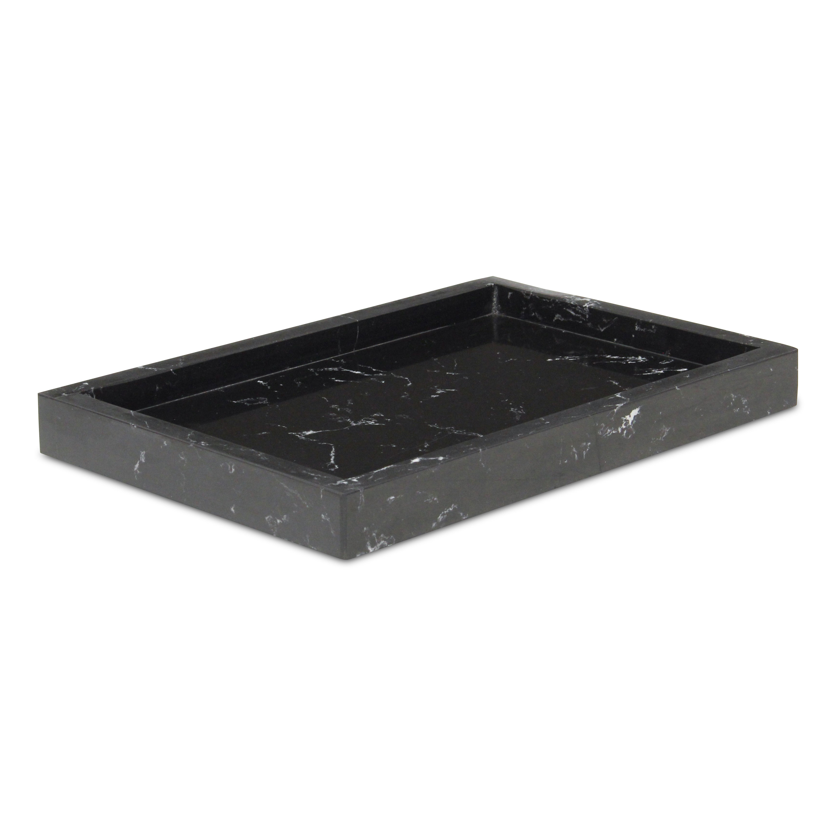 Wrought Studio™ Jaquale Black Marble Tray with Raised Rim | Wayfair