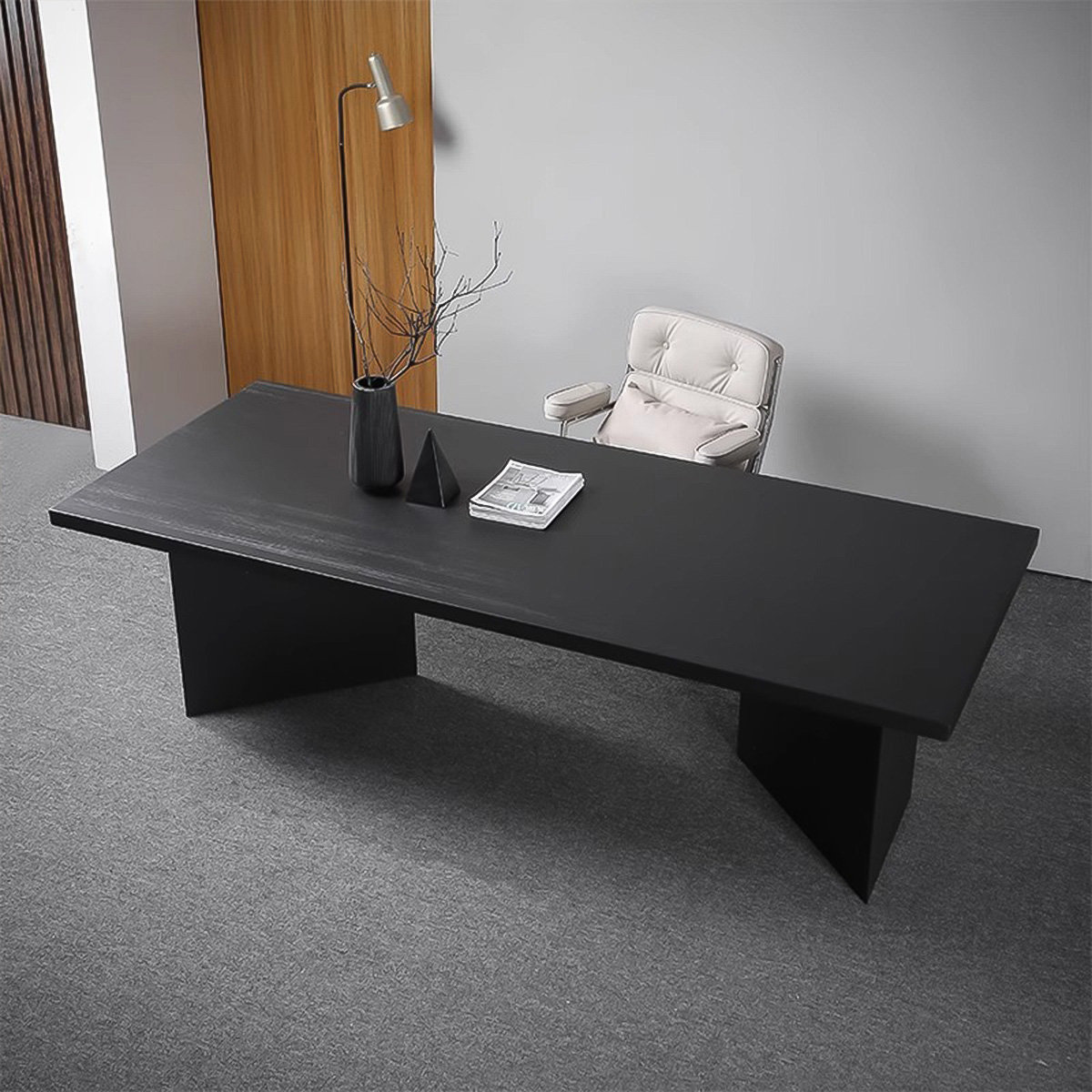 Orren Ellis Minimalist Modern Solid Wood Office Desk Black Office ...