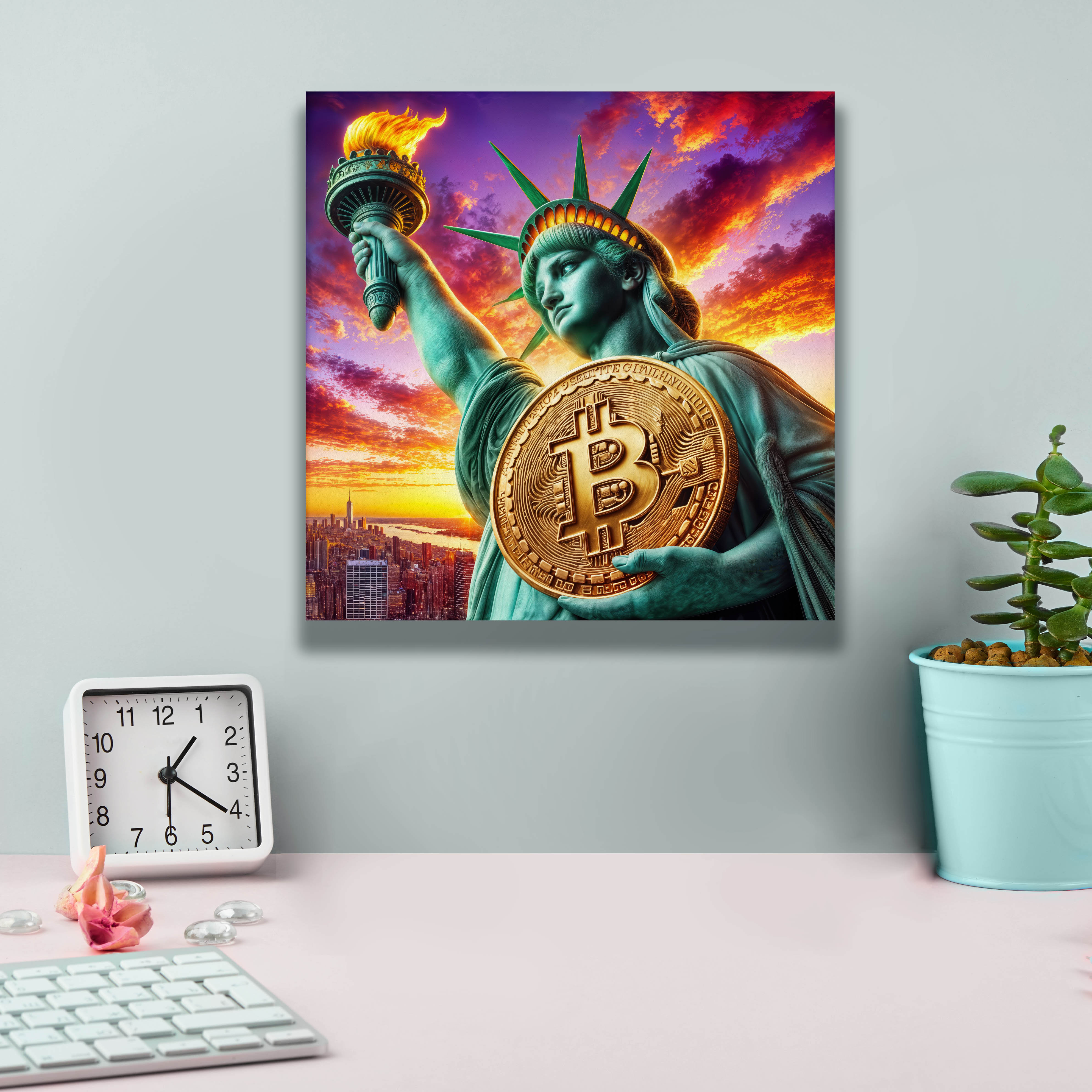 Ebern Designs 'Bitcoin - Statue Of Liberty' by Rey Klimt Canvas Wall ...