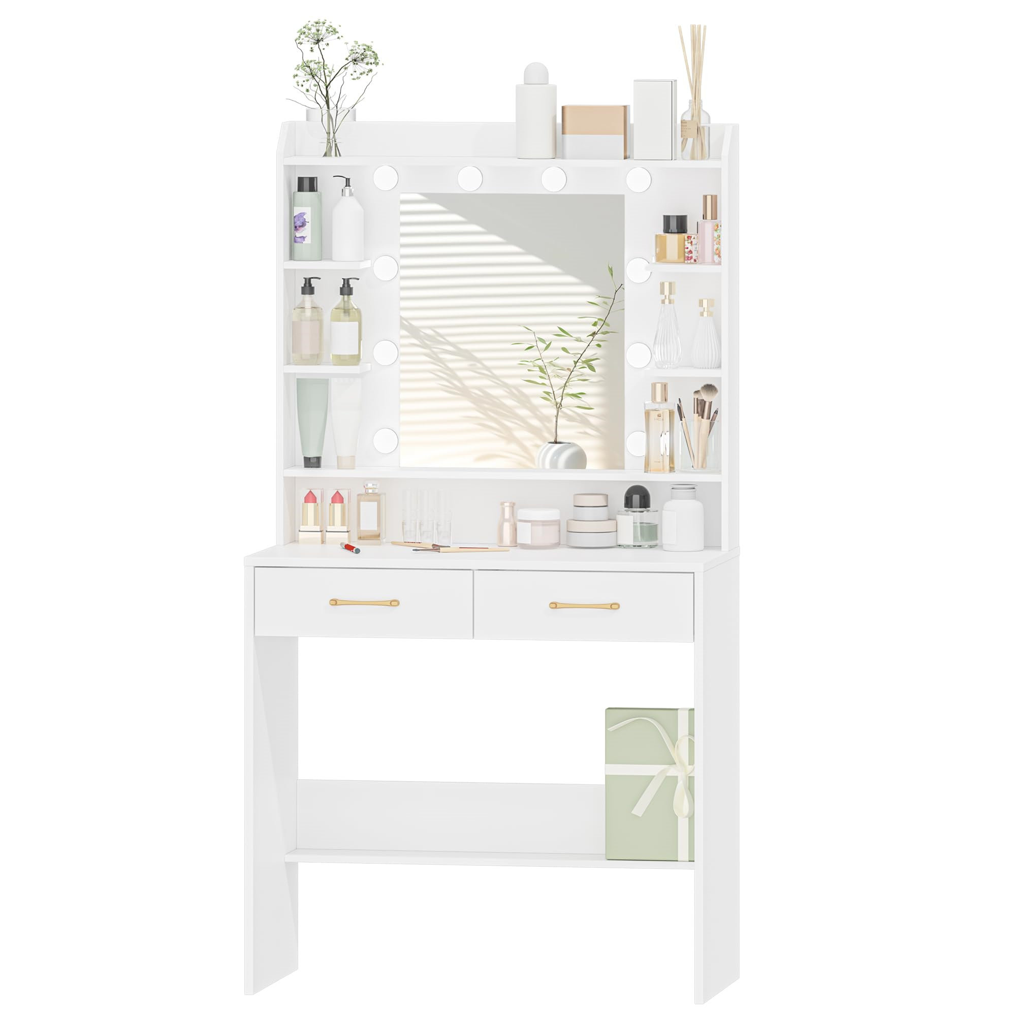 Brayden Studio Dressing Table With Mirror And Led Light, Adjustable ...