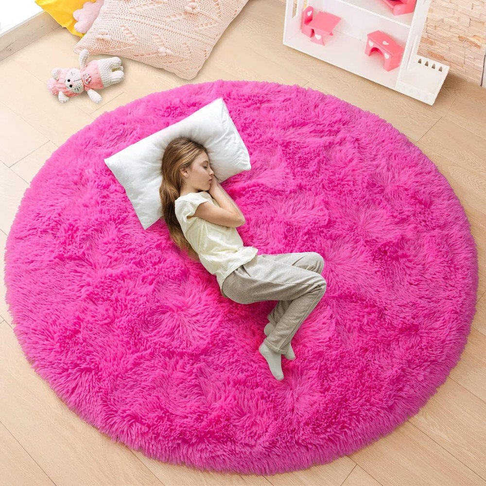 Cozy Oasis Round Rug 4X4 Feet Fluffy Soft Area Rugs For Kids Girls Room ...