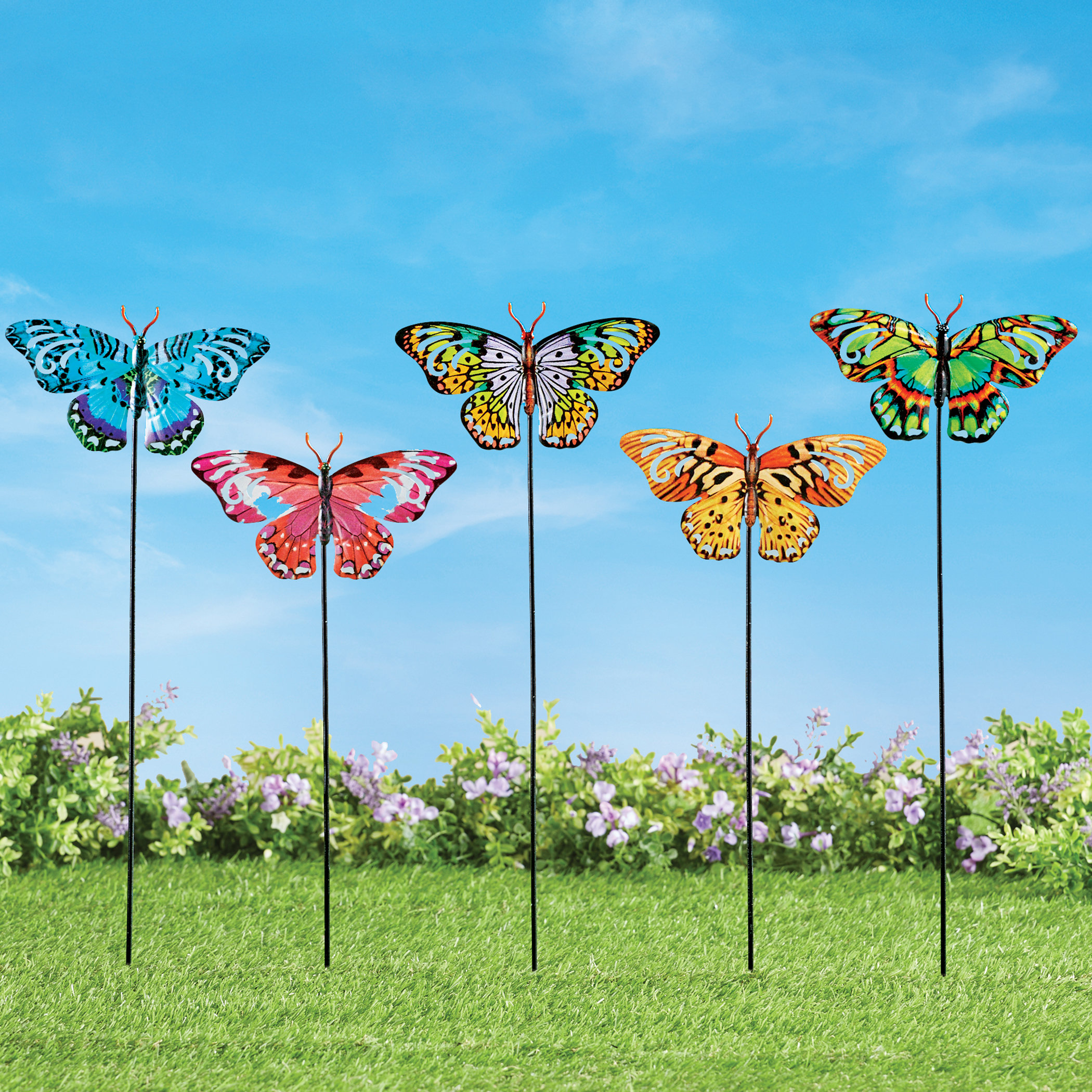 Ophelia & Co. Detailed Colourful Butterflies 5-Piece Outdoor Garden ...