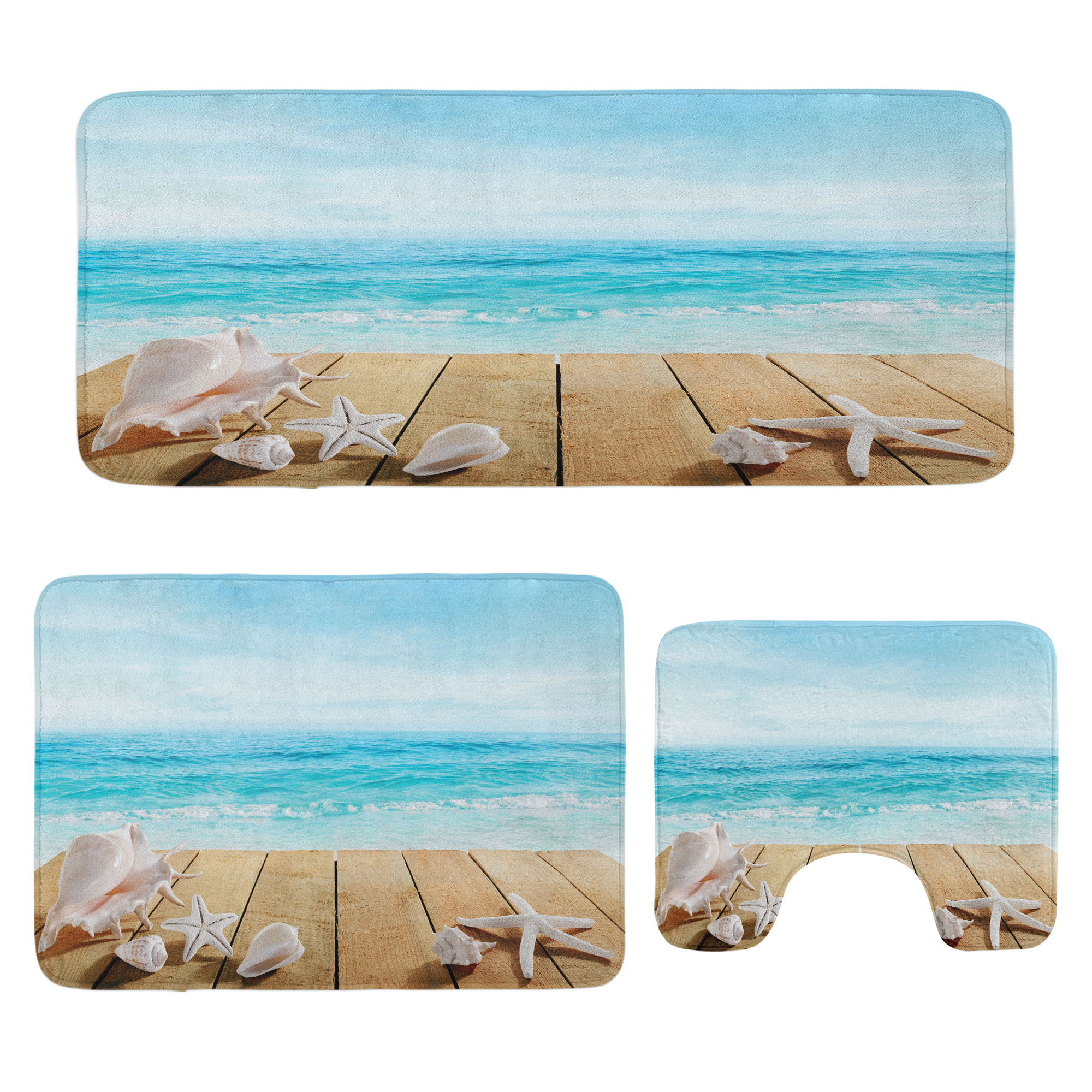 East Urban Home Beach Bathroom Rug Set 3 Pieces U-Shape & Rectangle ...