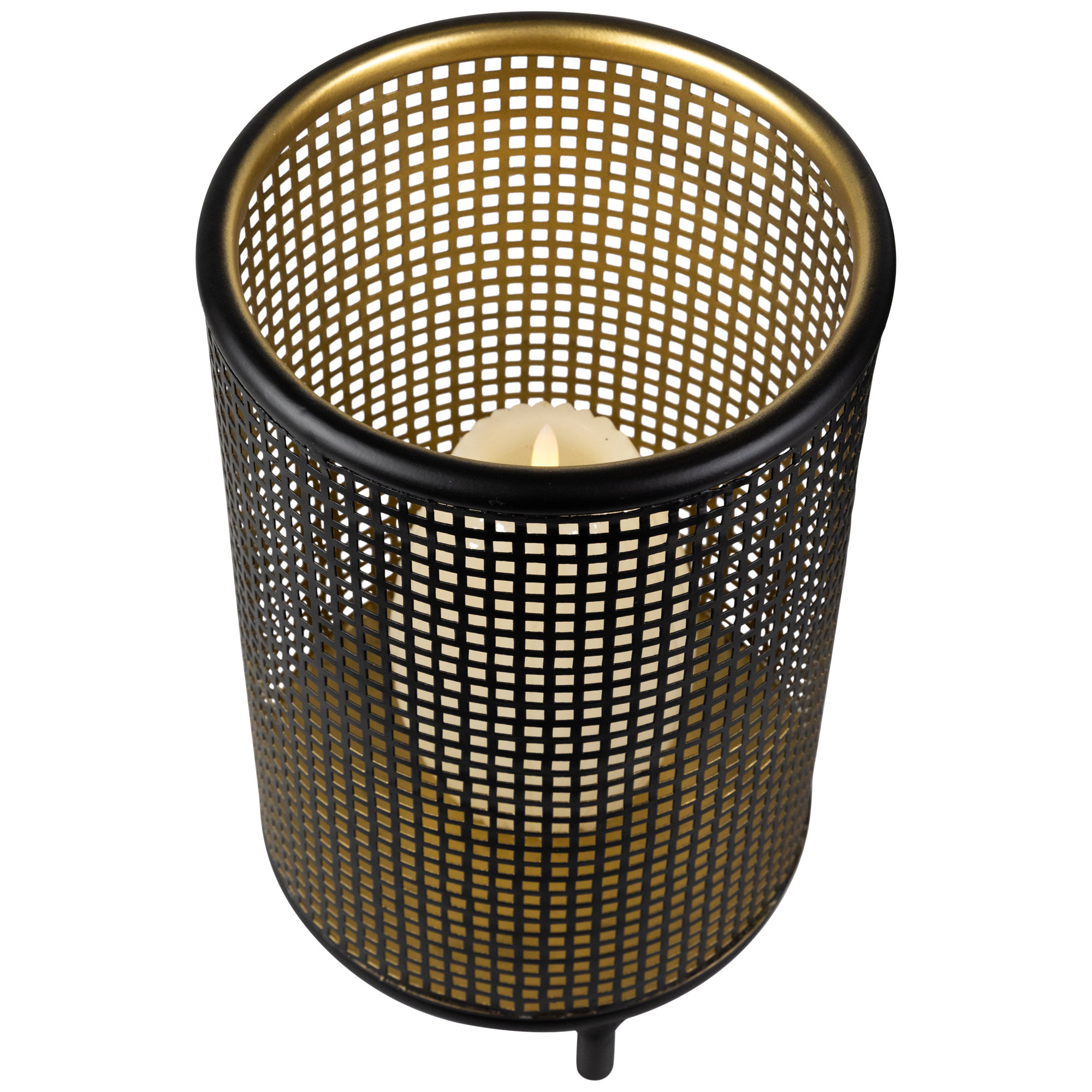 Northlight Iron Grid Pillar Candle Holders - 12" - Black And Gold ...