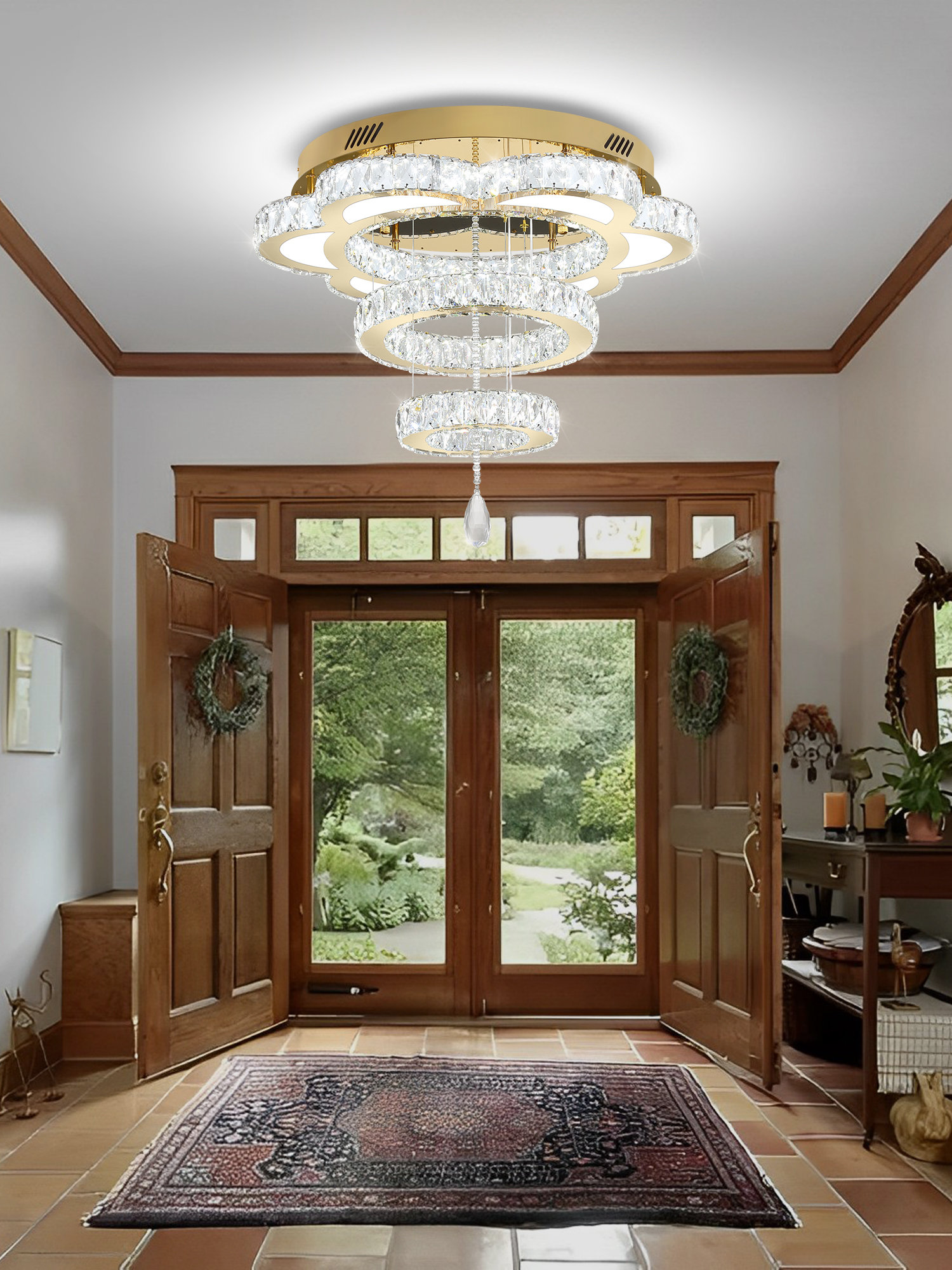 Mercer41 W24 Modern Crystal Gold Chandelier for Living Room Dining Room ...