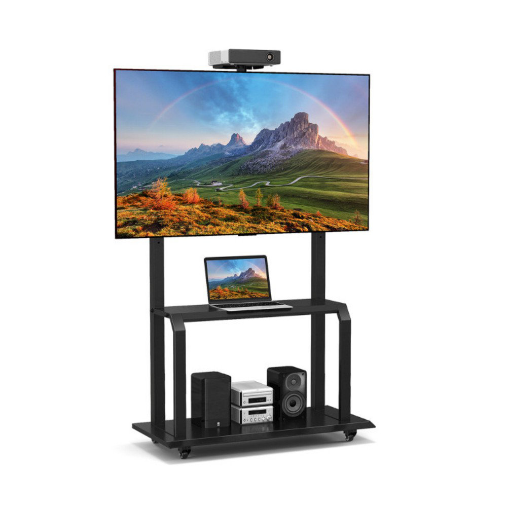 17 Stories Mobile TV Stand with Camera Shelf and AV Shelves for 32-80 ...