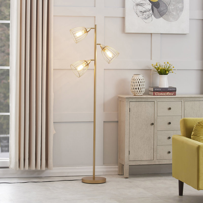 WOXXX 65" Industrial Tree Floor Lamp with 3 Cage Farmhouse Tall ...