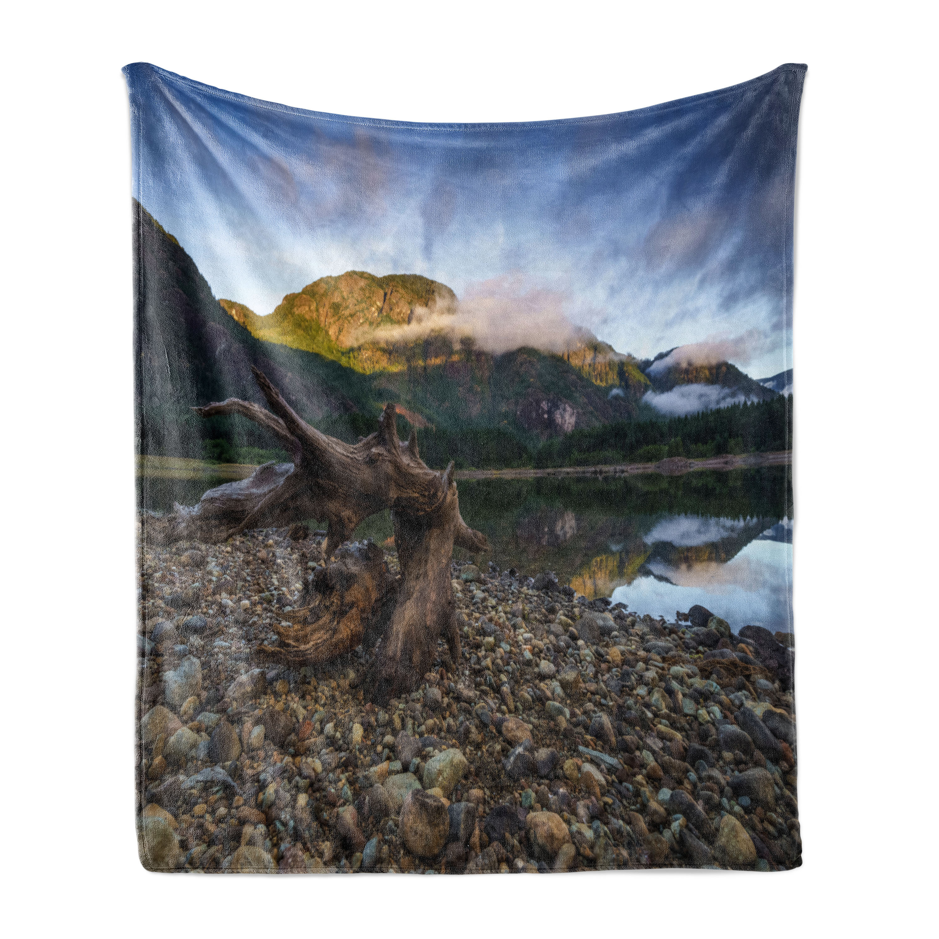 Ambesonne Landscape Fleece Throw Blanket Mountain Lake Skies Blue and ...