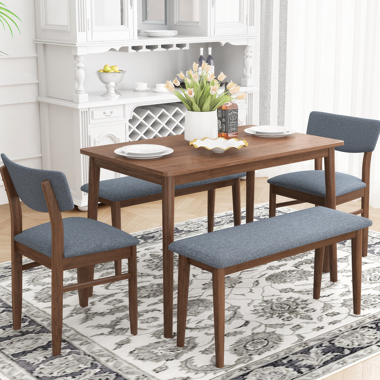 Winston Porter Dining Set with Bench Dining Table with Bench Farmhouse ...
