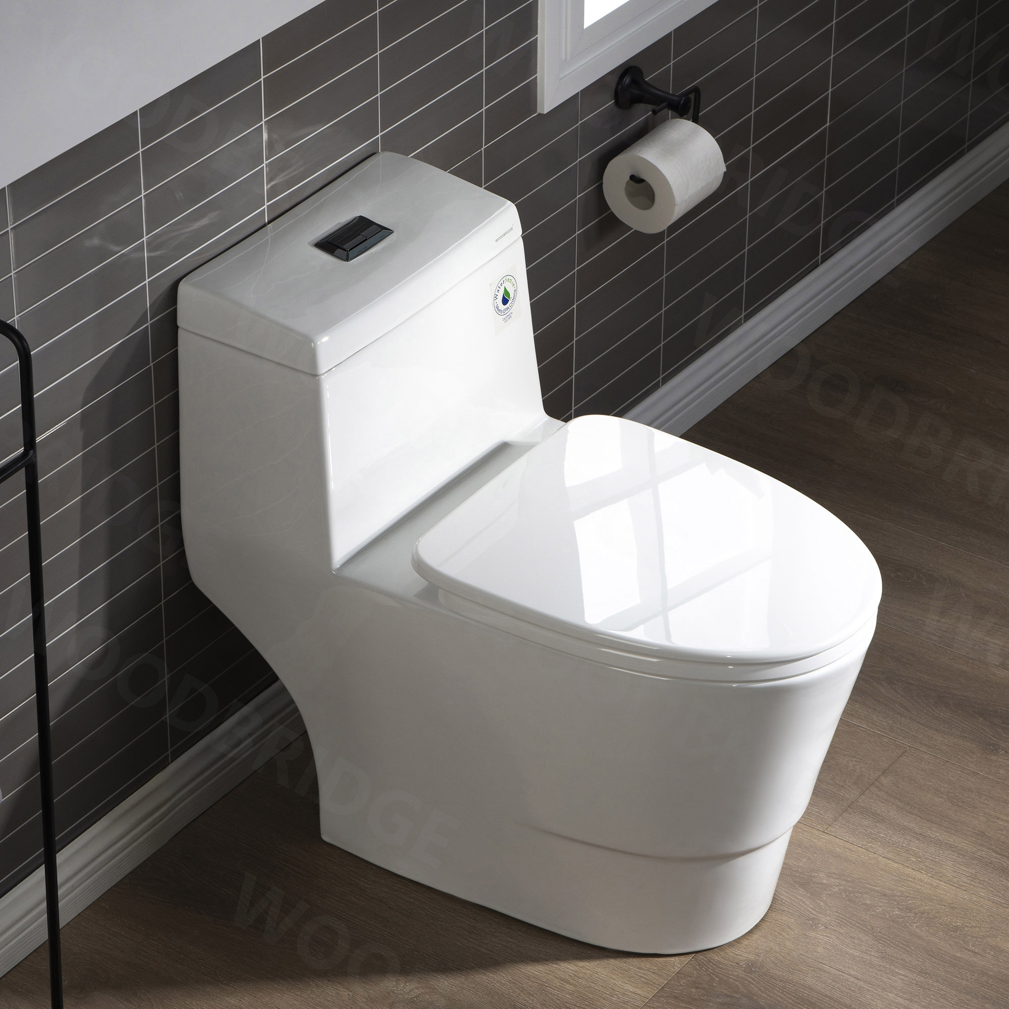 WoodBridge 1.28 GPF Elongated Comfort ADA Height One Piece Dual-Flush ...