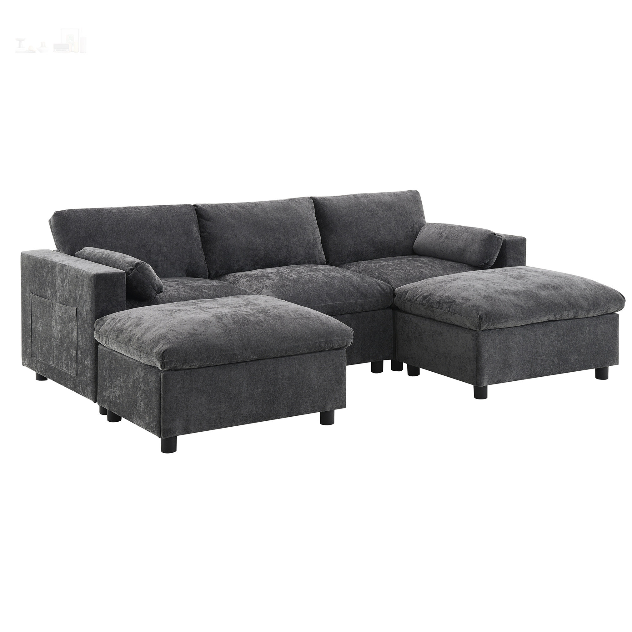 Latitude Run® 86.5'' Chenille Modular Sectional Sofa with Storage Pockets, 5 Seat U Shaped Couch ...