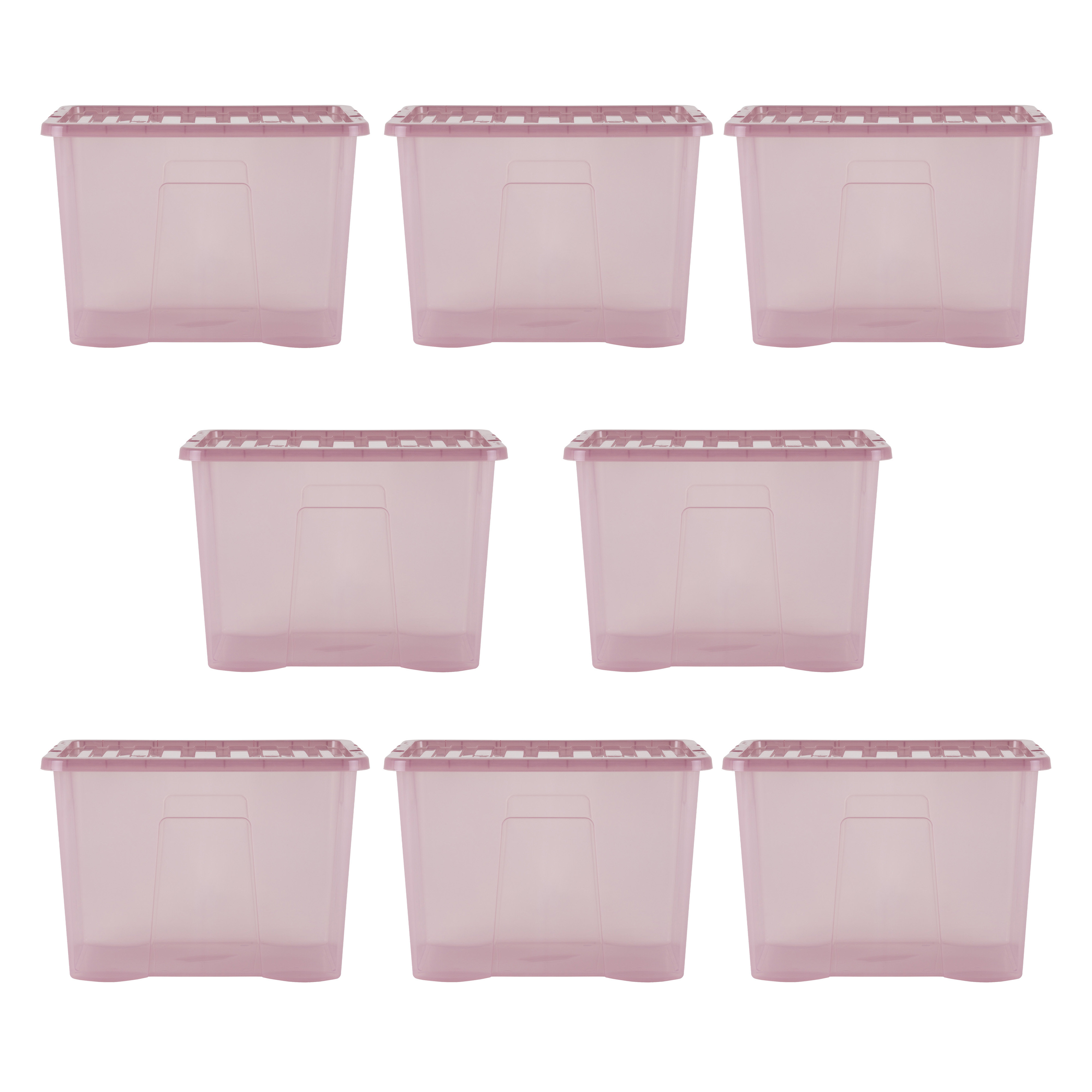 Wham Crystal 80L Plastic Storage Box Pack of 8 Tint Dusky Orchid ...