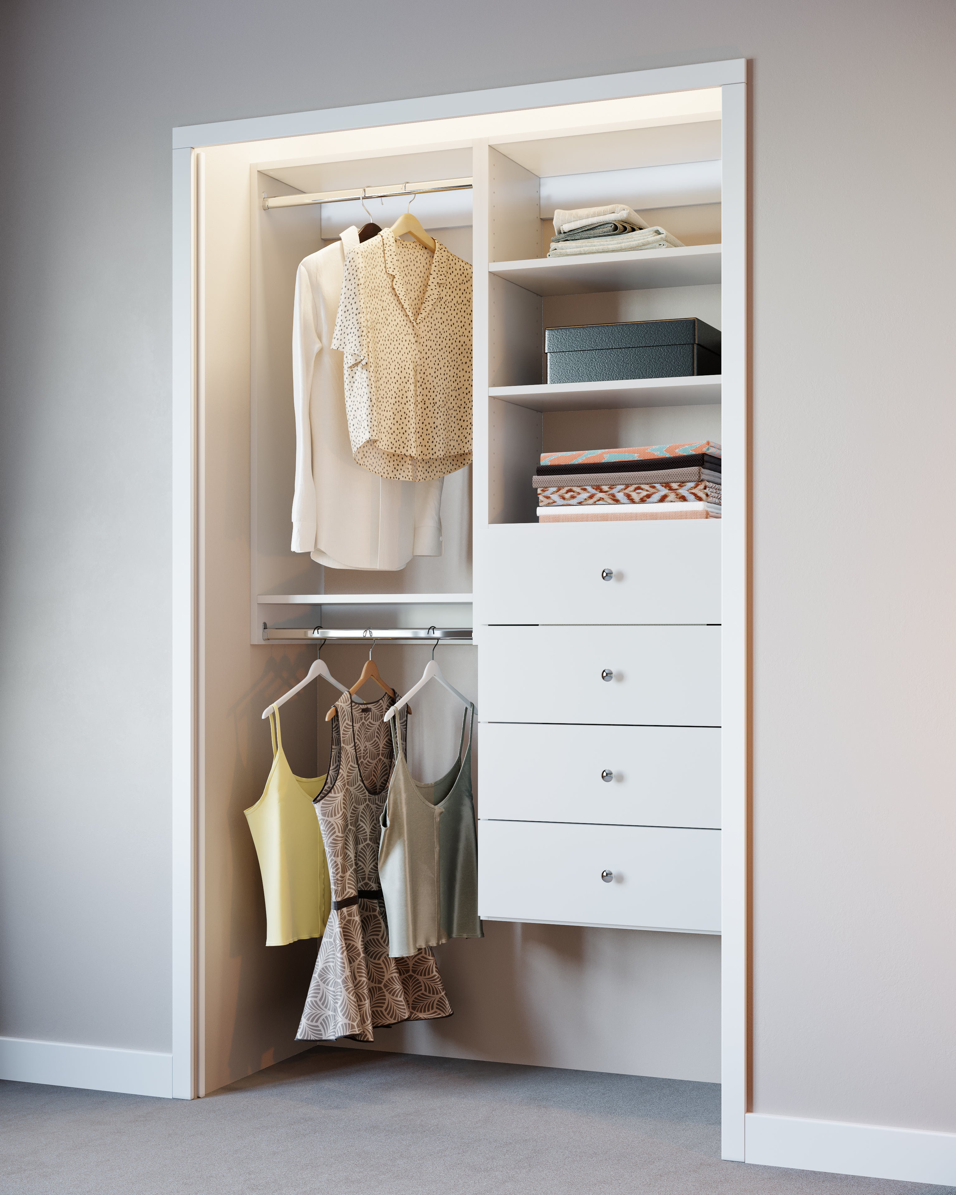 Modular Closets Closet System Walk-In Sets, Hanging Unit with 4 Drawer ...