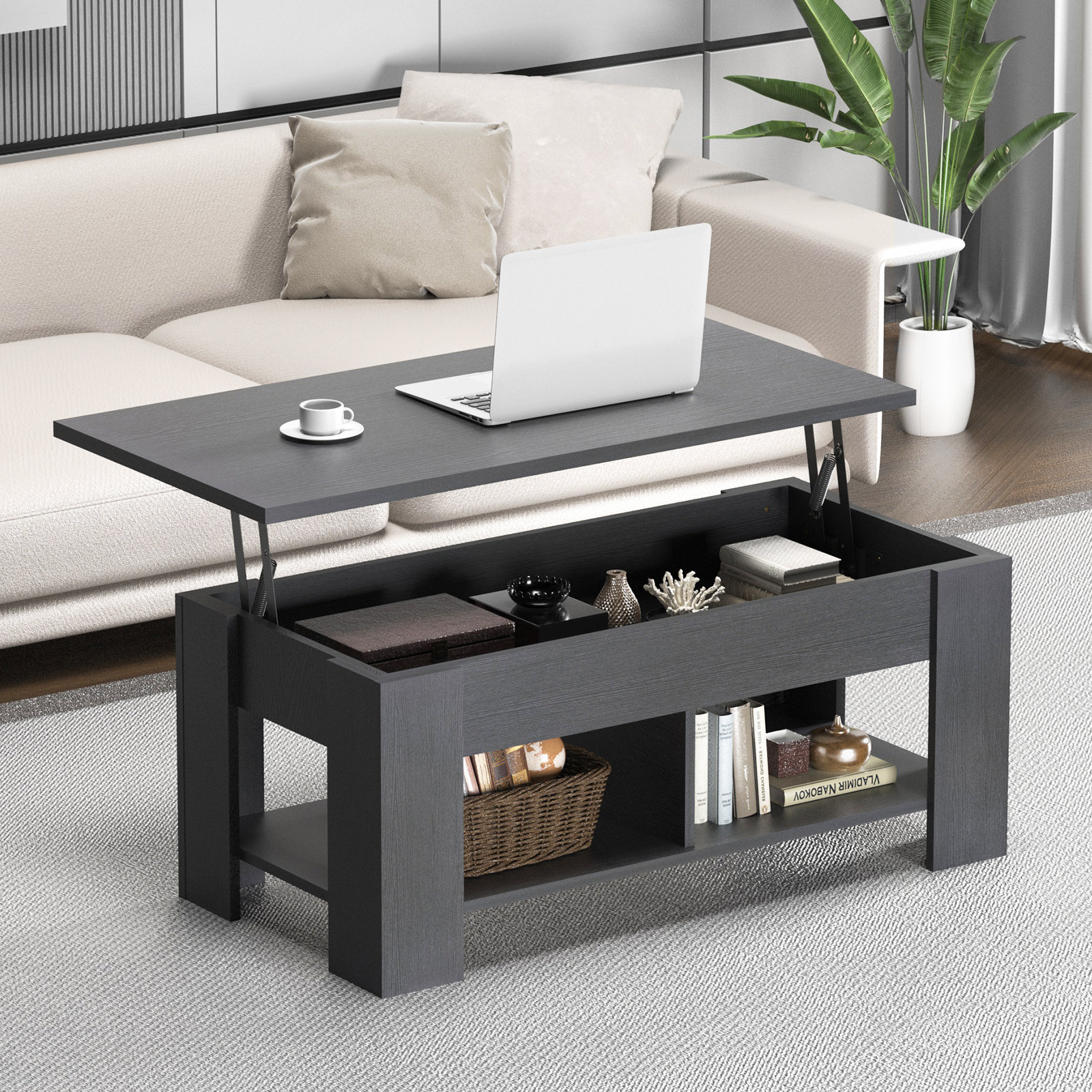 Millwood Pines Sparta Lift Top Extendable Coffee Table With Storage ...