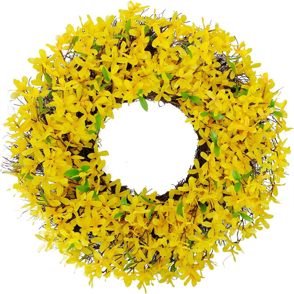 One Allium Way 25 Inches Yellow Forsythia Flower Spring Wreath For ...