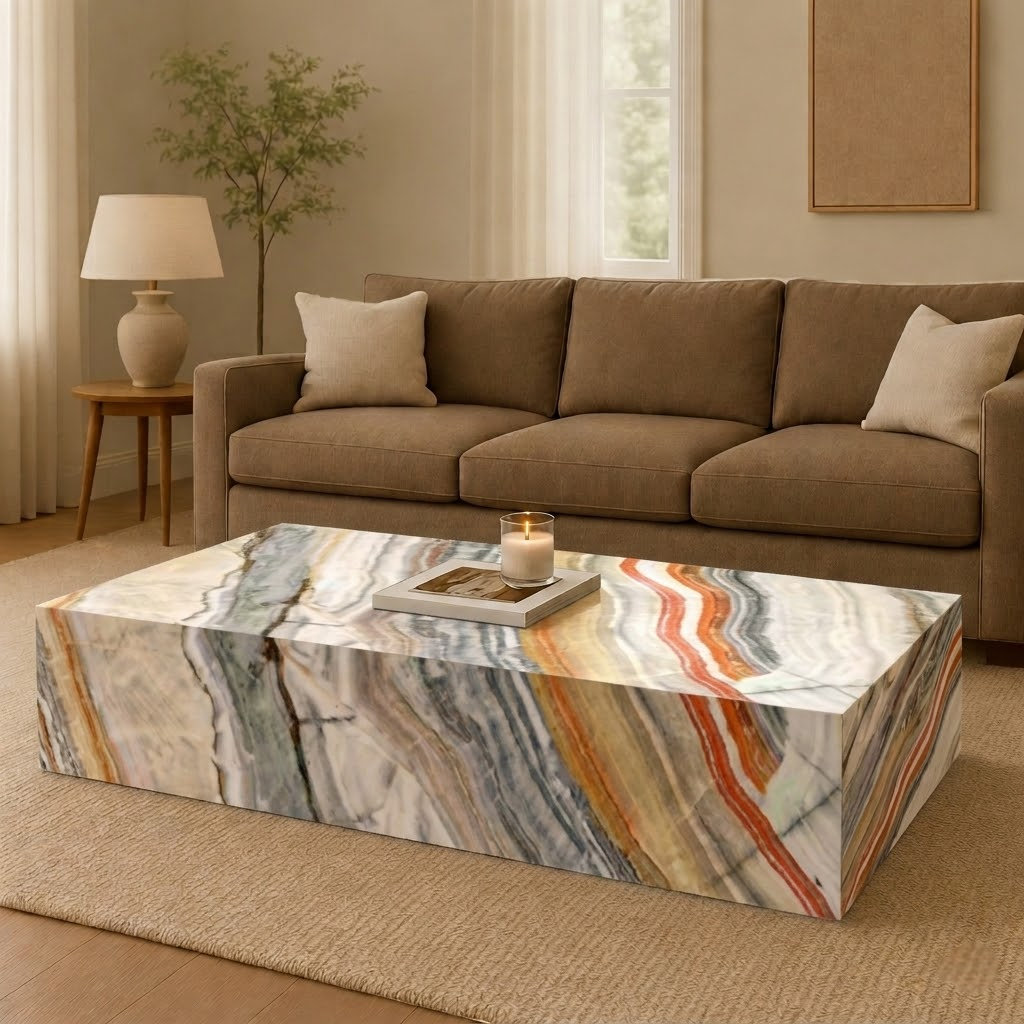 BETACH Genuine Marble Block Coffee Table - Rainbow Onyx Marble | Wayfair