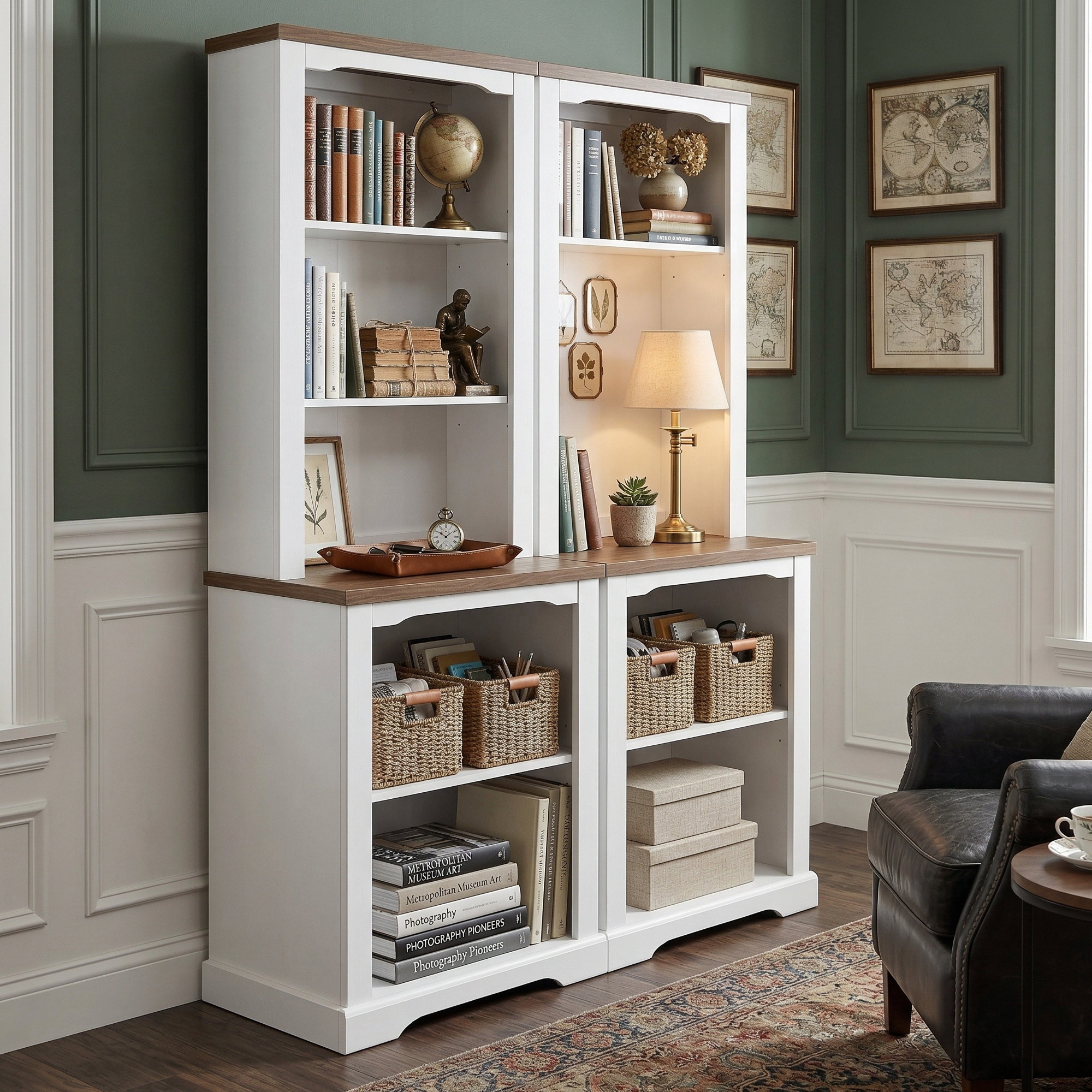 George Oliver 2-Piece Tall Cabinet Set with Open Storage, Curved Design ...