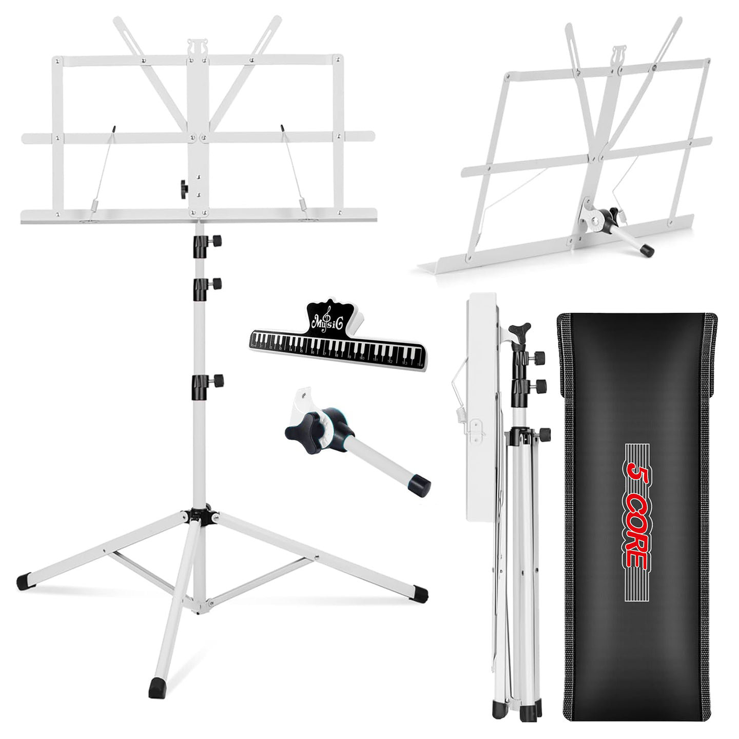 5 Core Music Stand For Sheet Music Portable Tripod Adjustable Folding ...