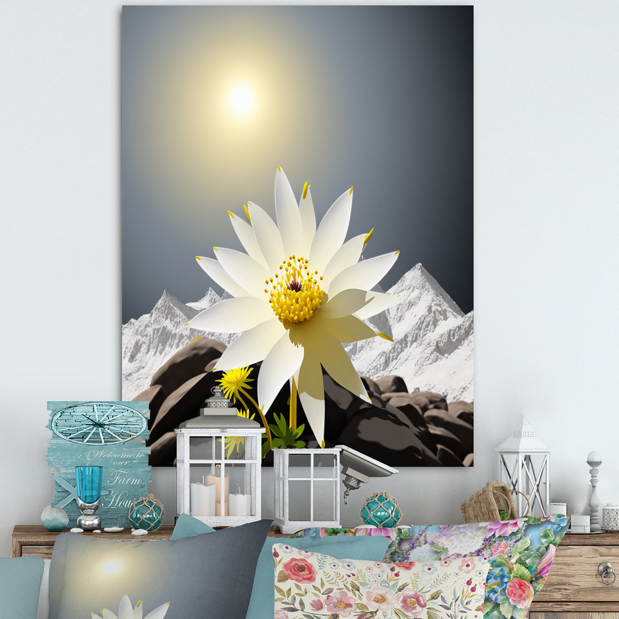 Millwood Pines Blossoming Edelweiss Flower Under Sun I Framed On Canvas ...