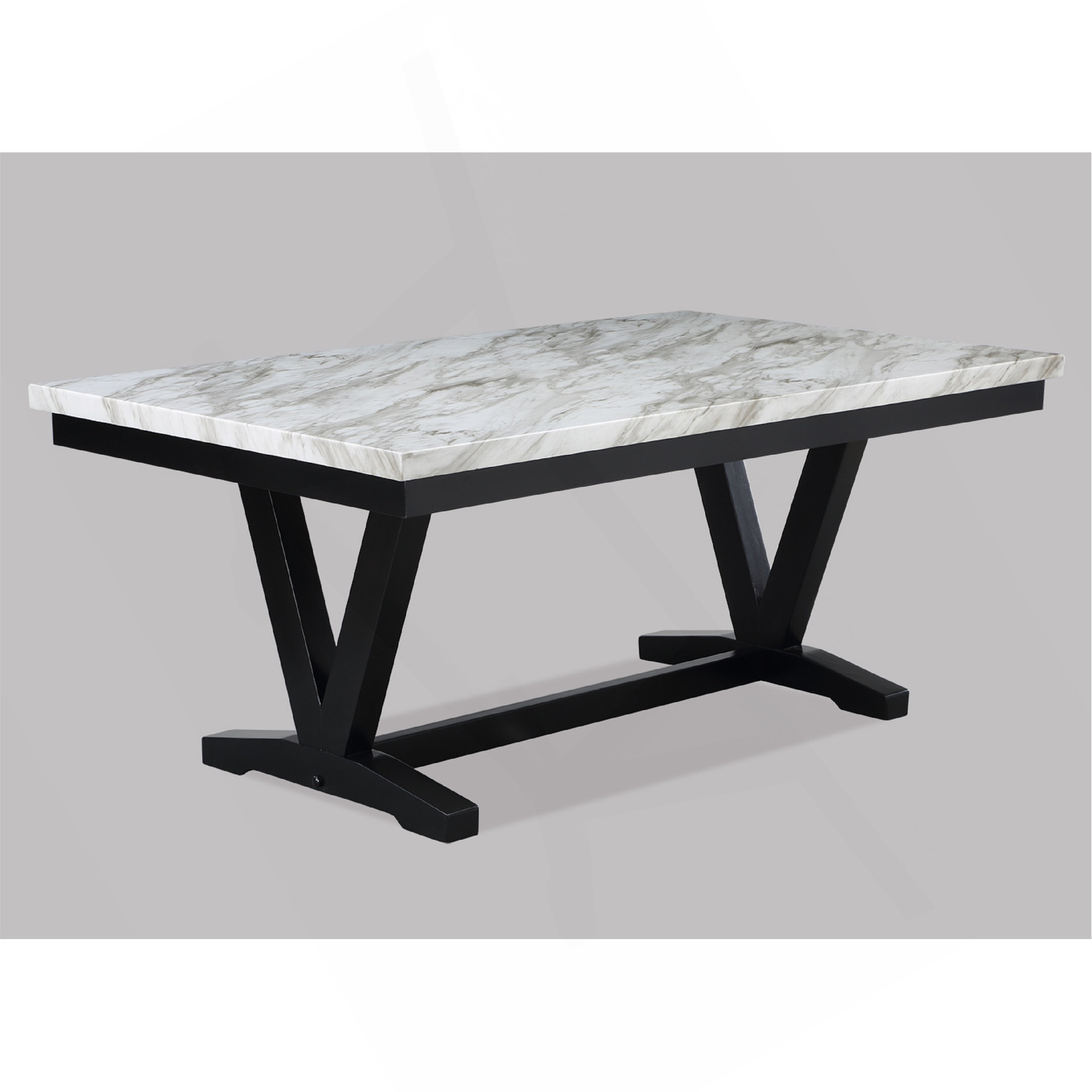 Wentygam Modern White Faux Marble & Black Dining Room Rectangular Table ...