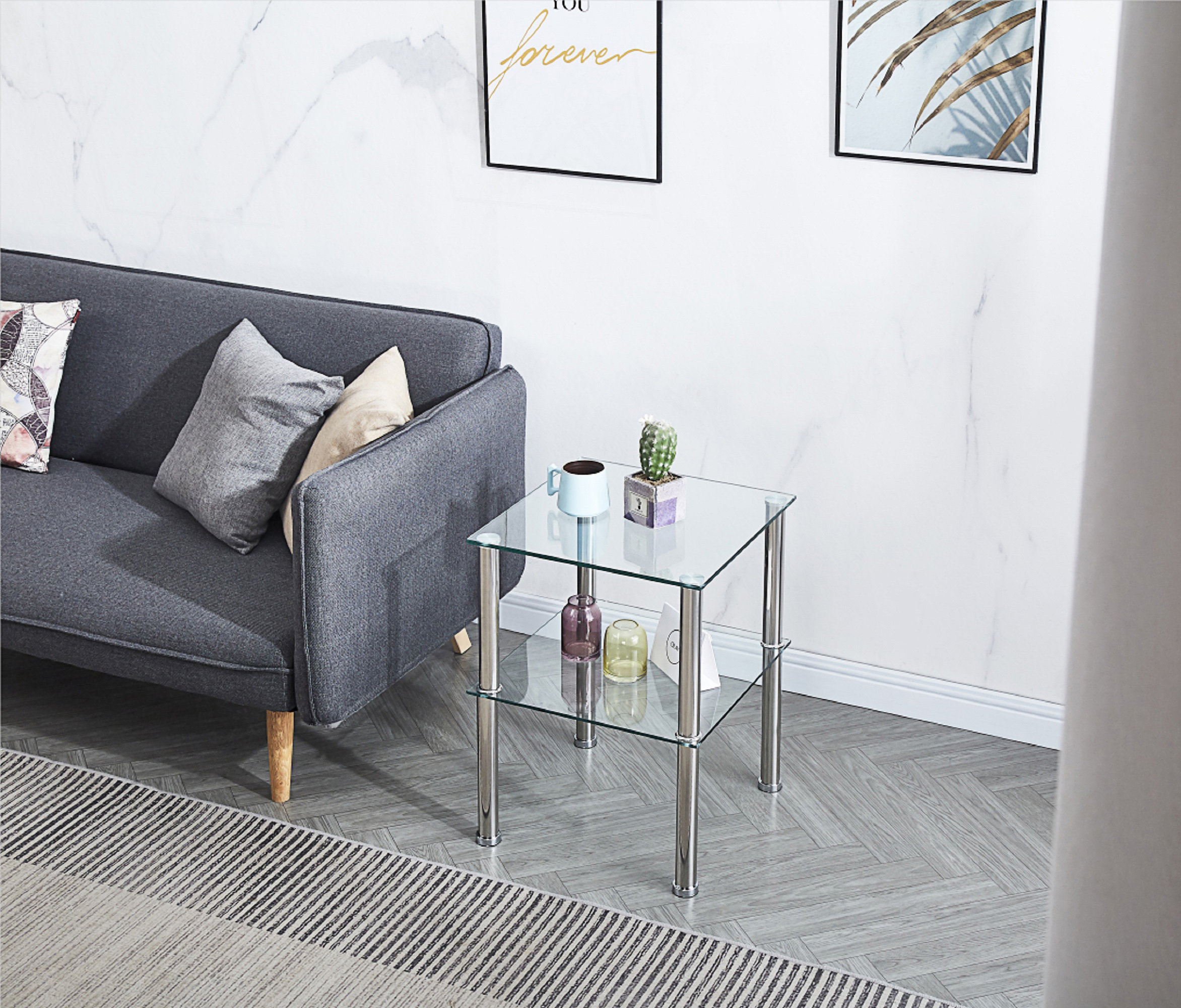 Latitude Run® 2-Piece Clear Side Table, 2-Tier Space End Table | Wayfair