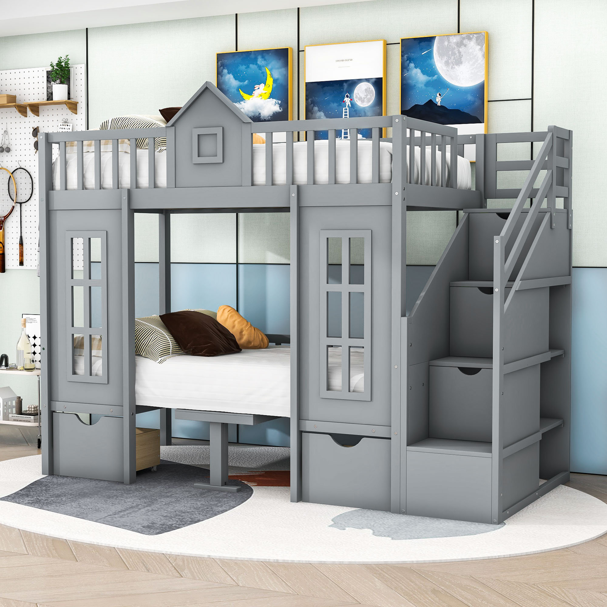 Harper Orchard Anecia Twin Over Twin Convertible Bunk Bed With Desk And ...