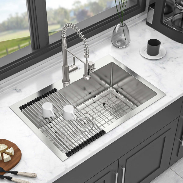 Rongeng 33x22 inch Kitchen Sink Drop-In 16 Gauge Stainless Steel Single ...