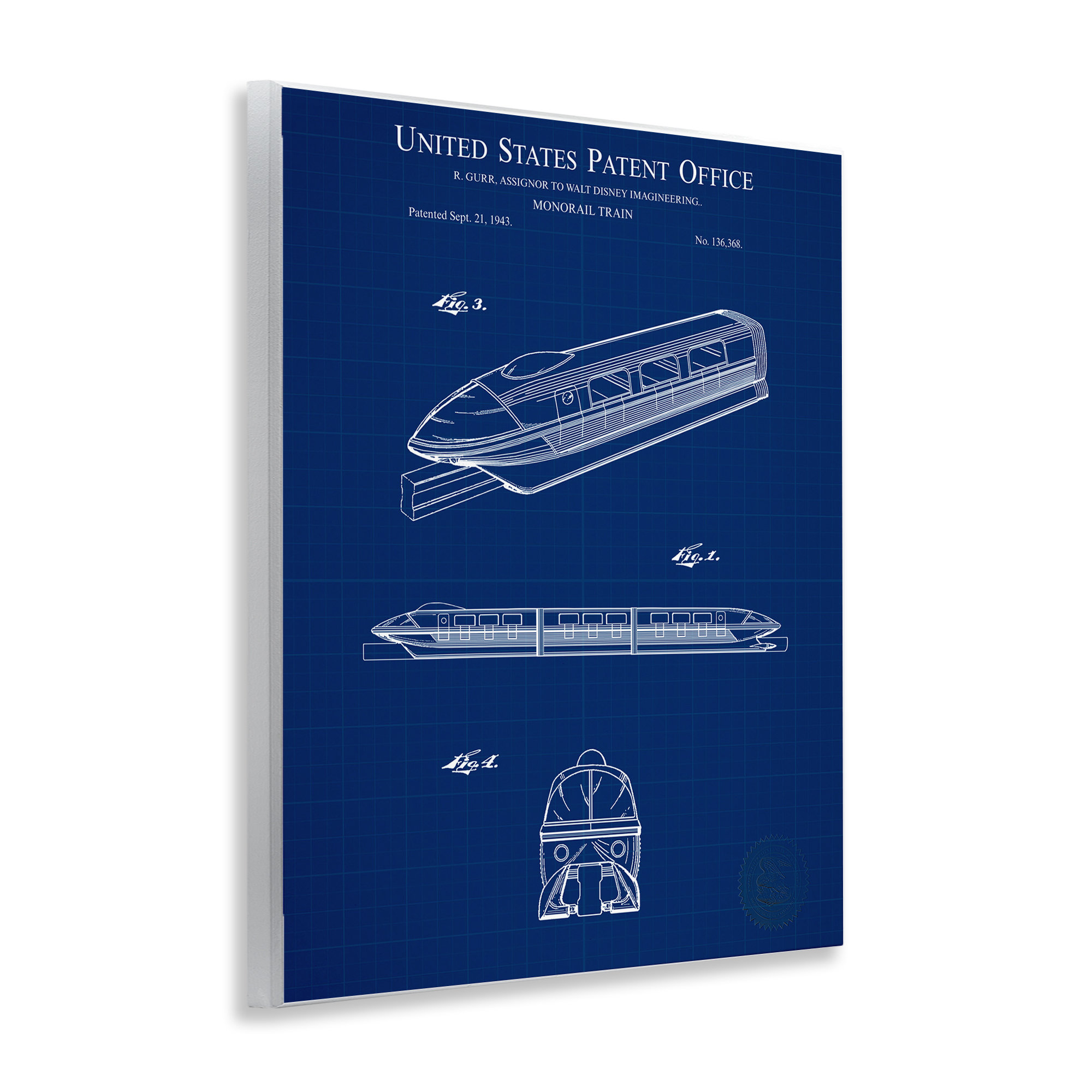 Stupell Industries Monorail Train Blueprint Framed Giclee Art by Karl ...