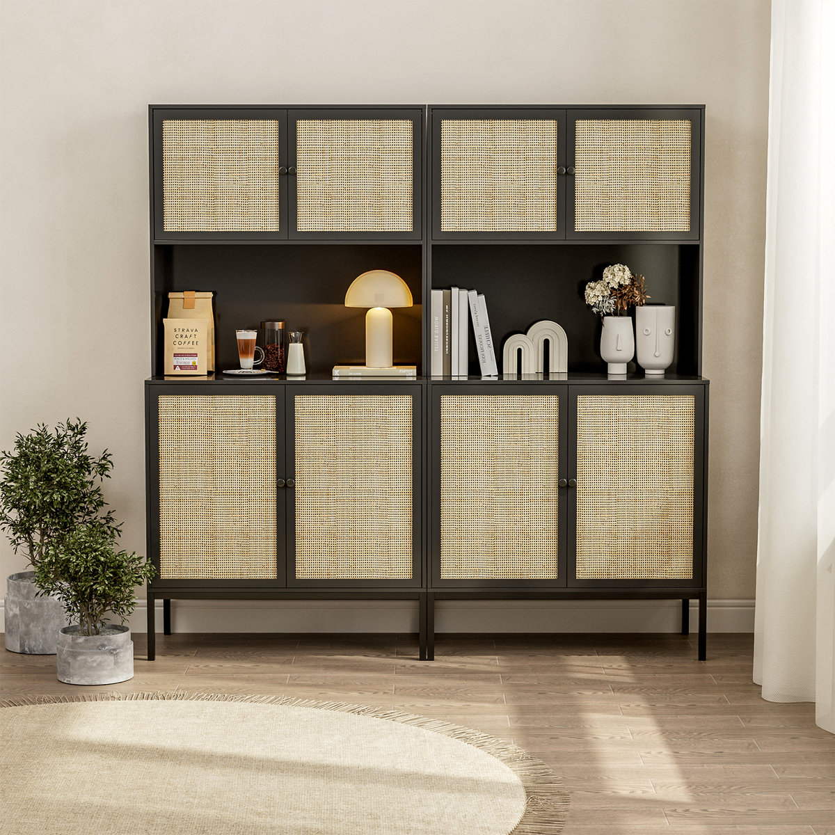 Bay Isle Home™ Manel Kitchen Pantry Rattan Storage Cabinet With Outlet ...