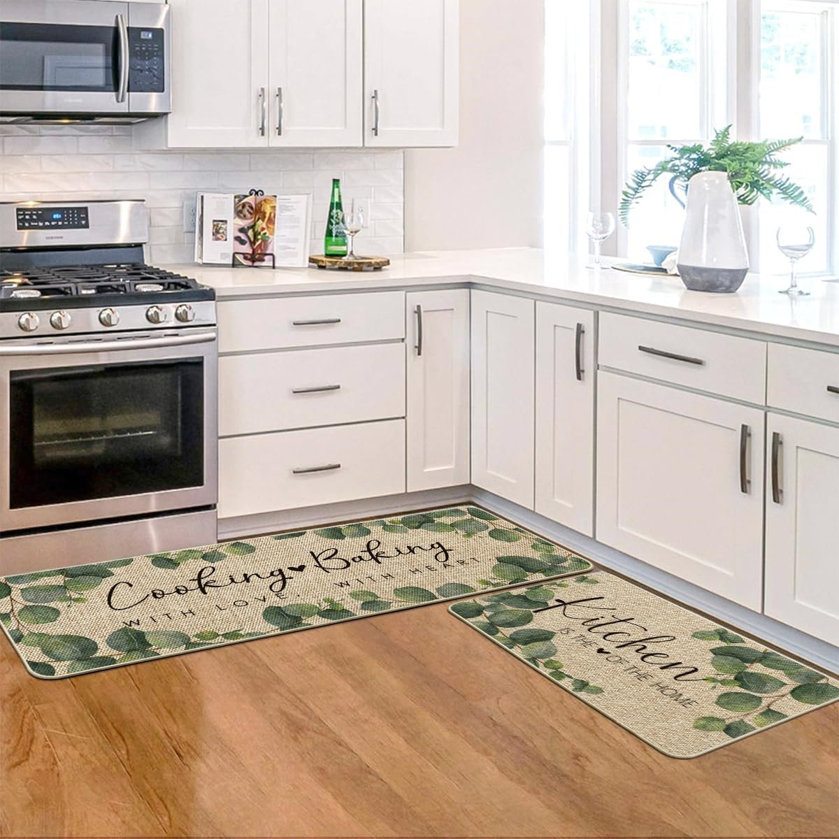 Lark Manor™ Set Of 2 Eucalyptus Leaves Anti Fatigue Kitchen Rugs | Wayfair