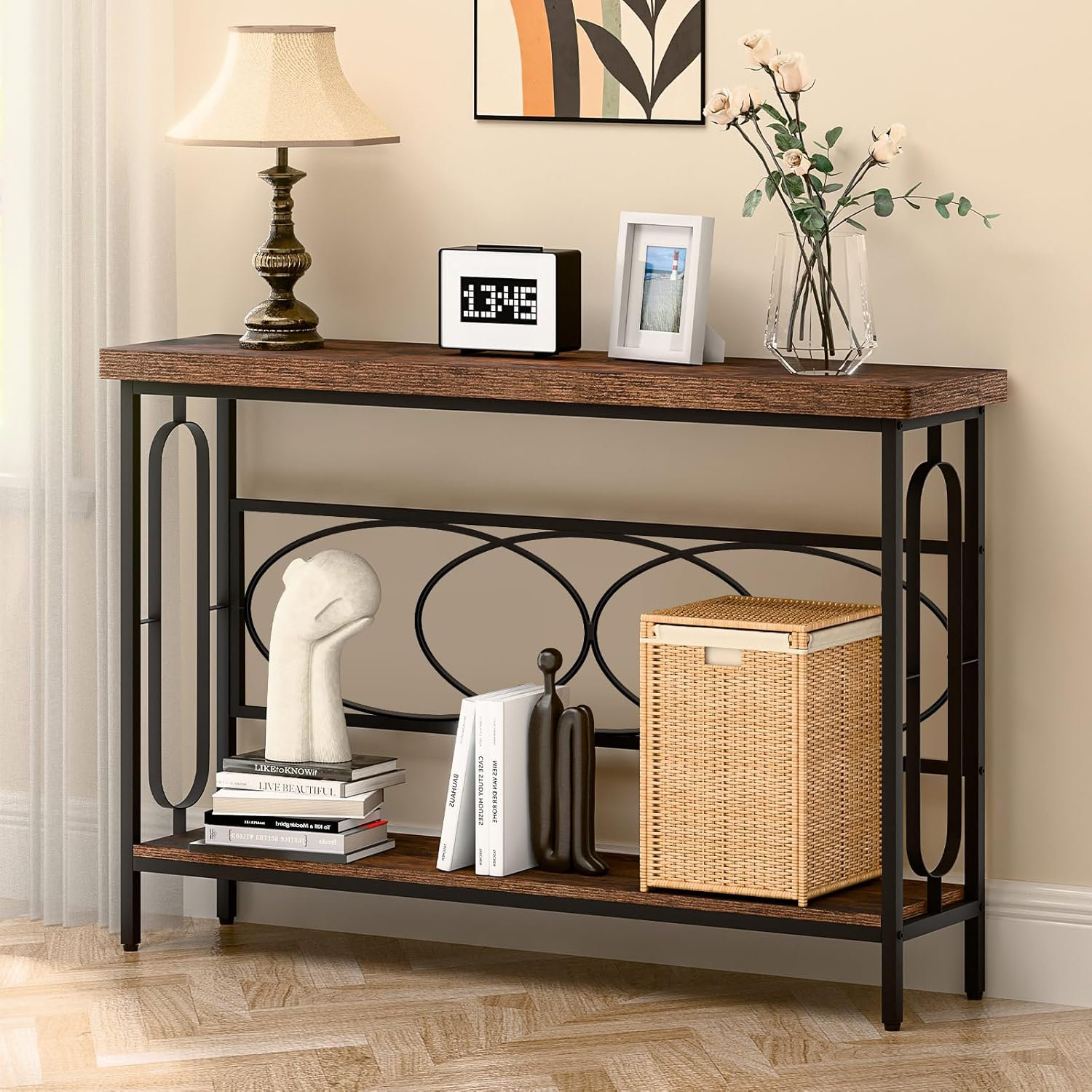 17 Stories Console Table Behind Sofa, Rustic Style Entryway Table With Shelf, Living Room Two ...