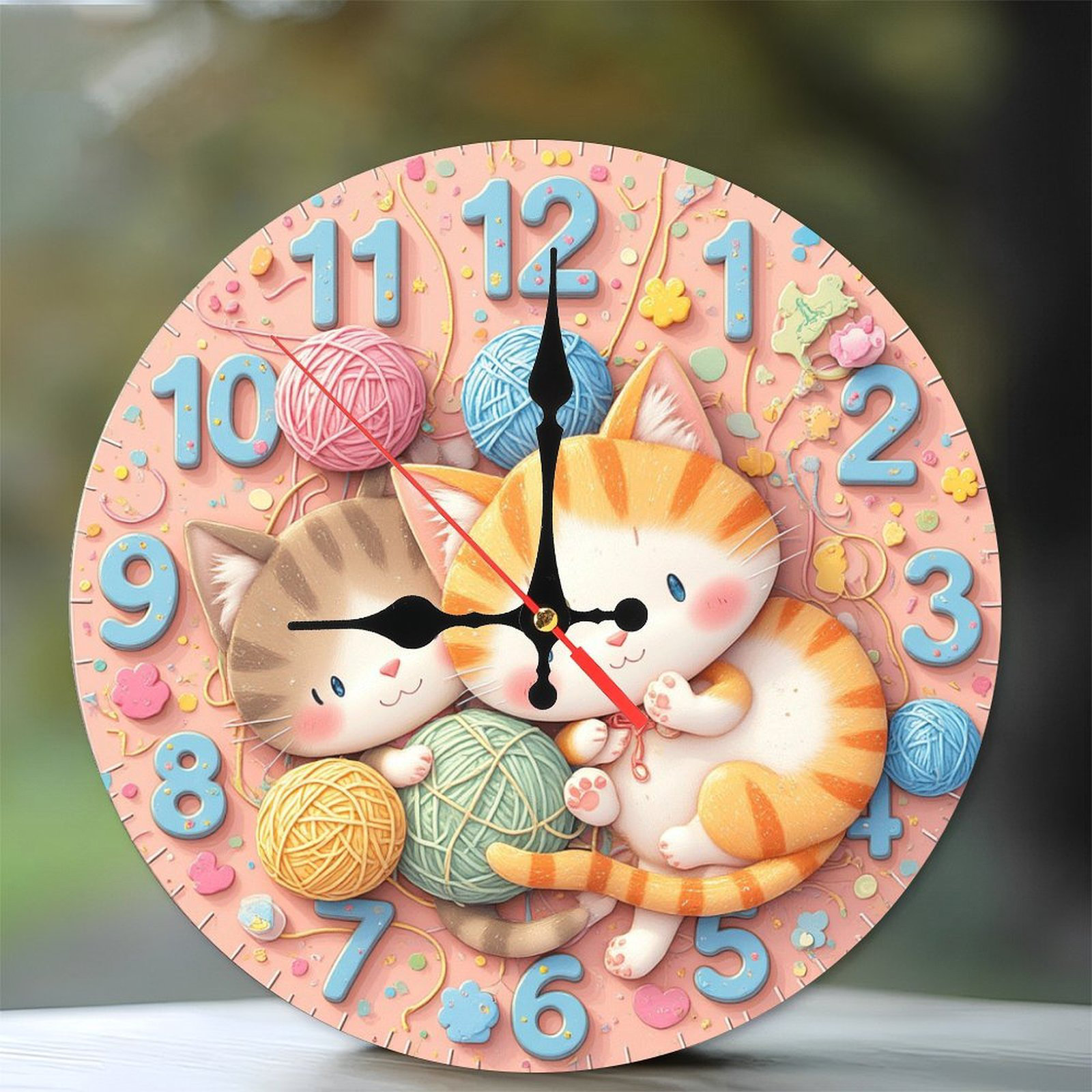 East Urban Home Cat Clock with Cute Kittens and Yarn Balls | Wayfair
