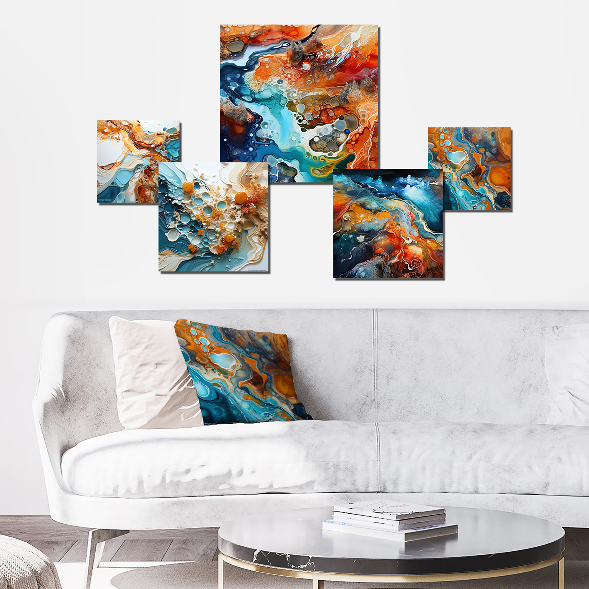 Ivy Bronx Nefeteria - Blue And White Geyser Liquid Ink Abstract Shapes ...