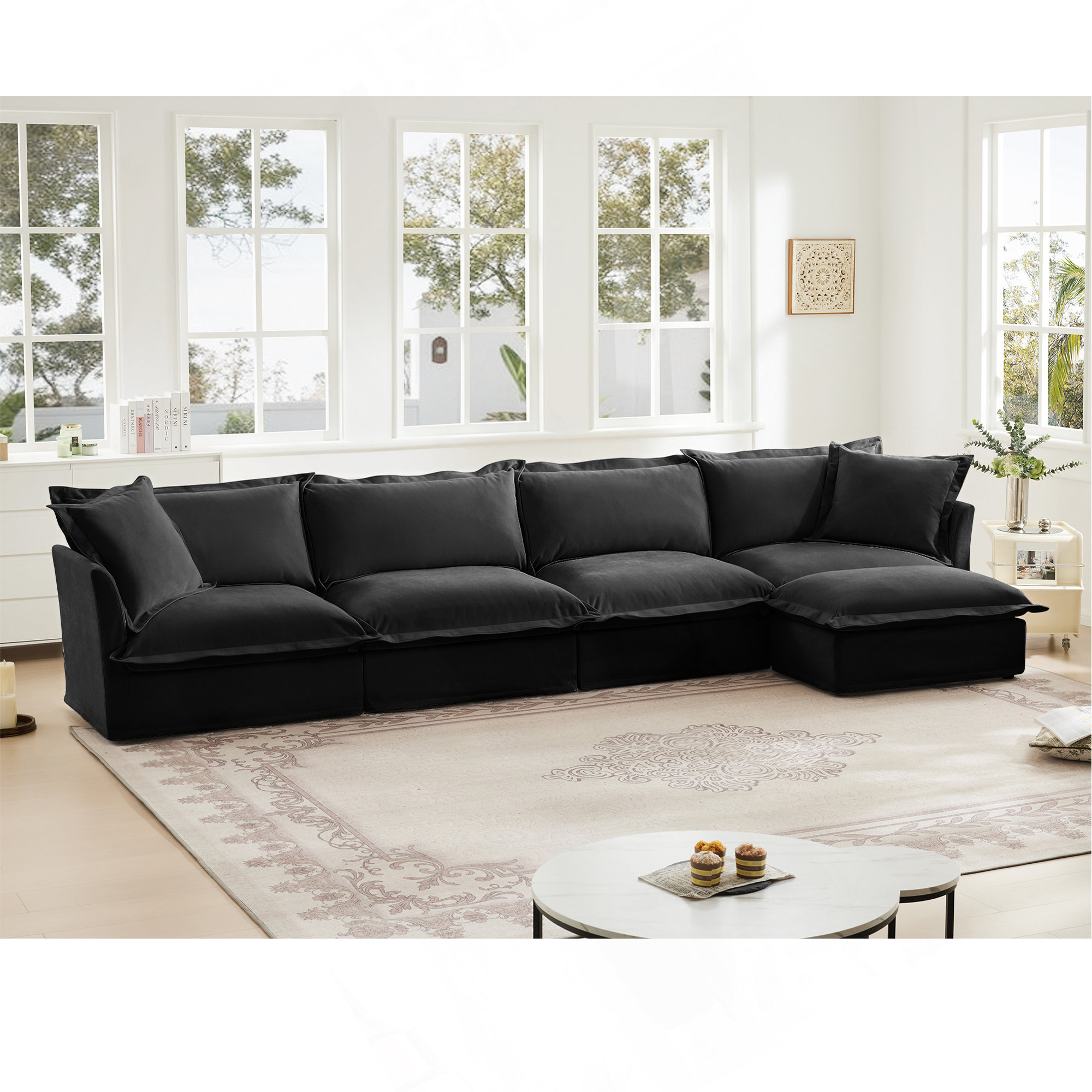 Latitude Run® Slipcovered L Shape Sectional Long Sofa Couch, 4 Seater Sofa With Suppleness ...