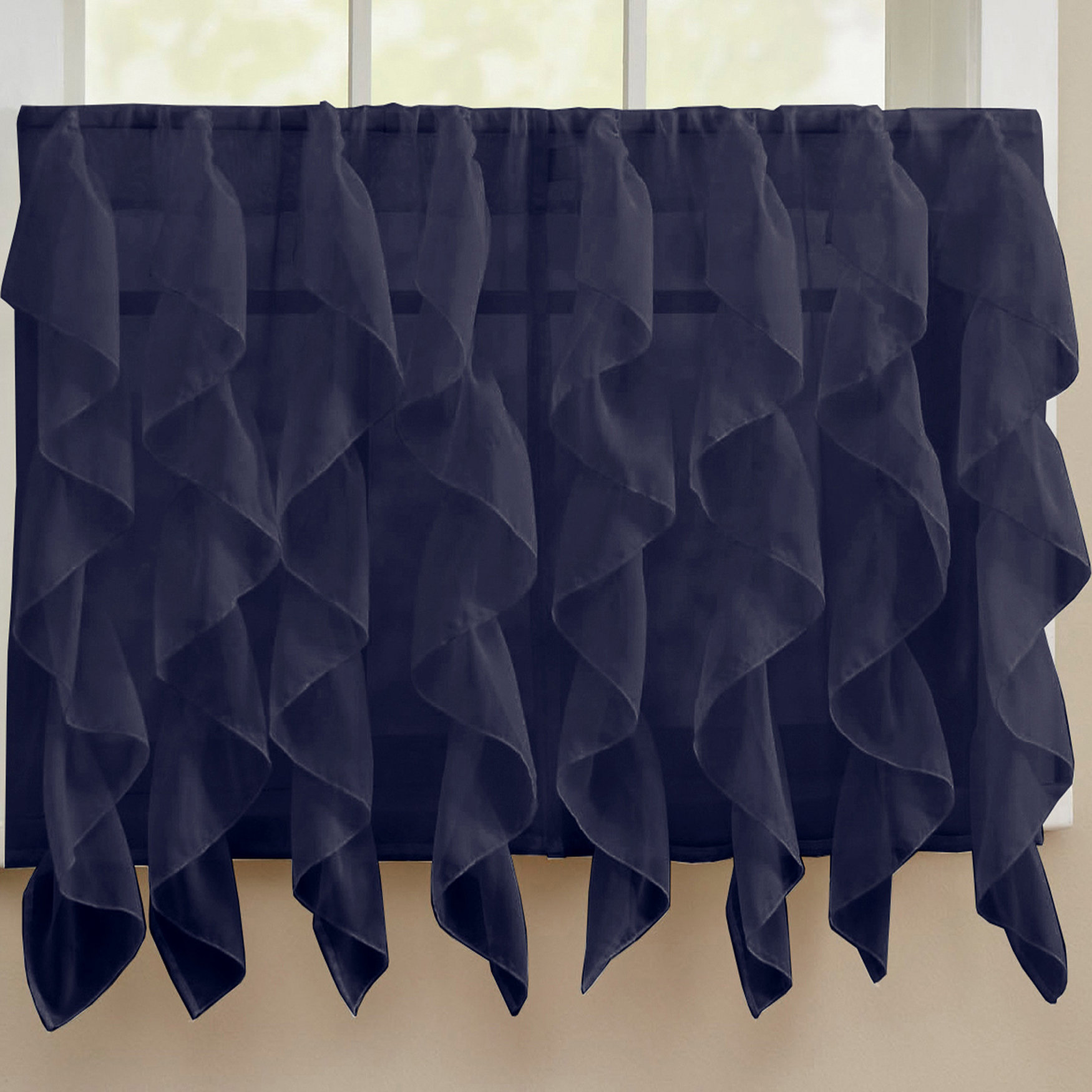 House of Hampton® Elegant Sheer Voile Vertical Ruffle Window Cafe ...