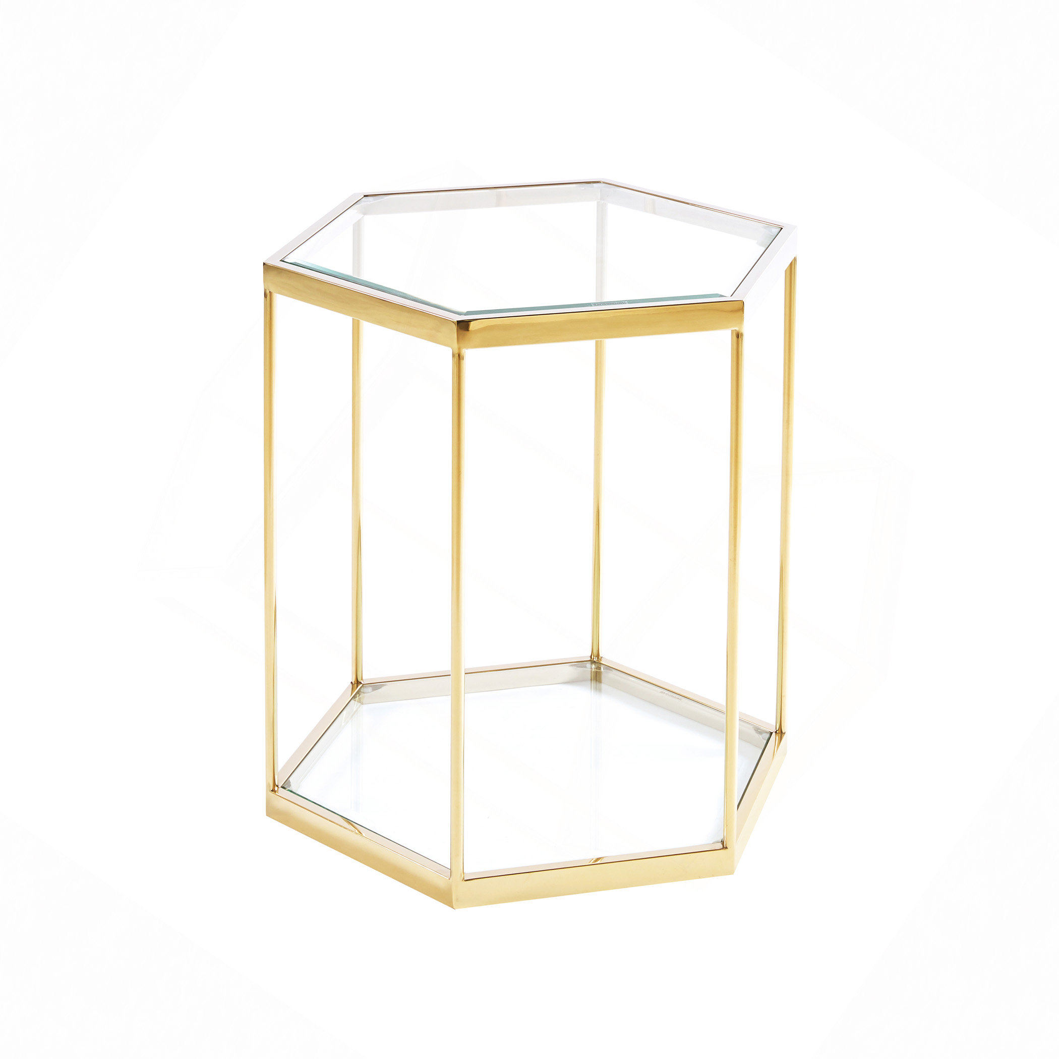 Ivy Bronx Modern Glass End Table With Gold Finish Stainless Steel Frame ...
