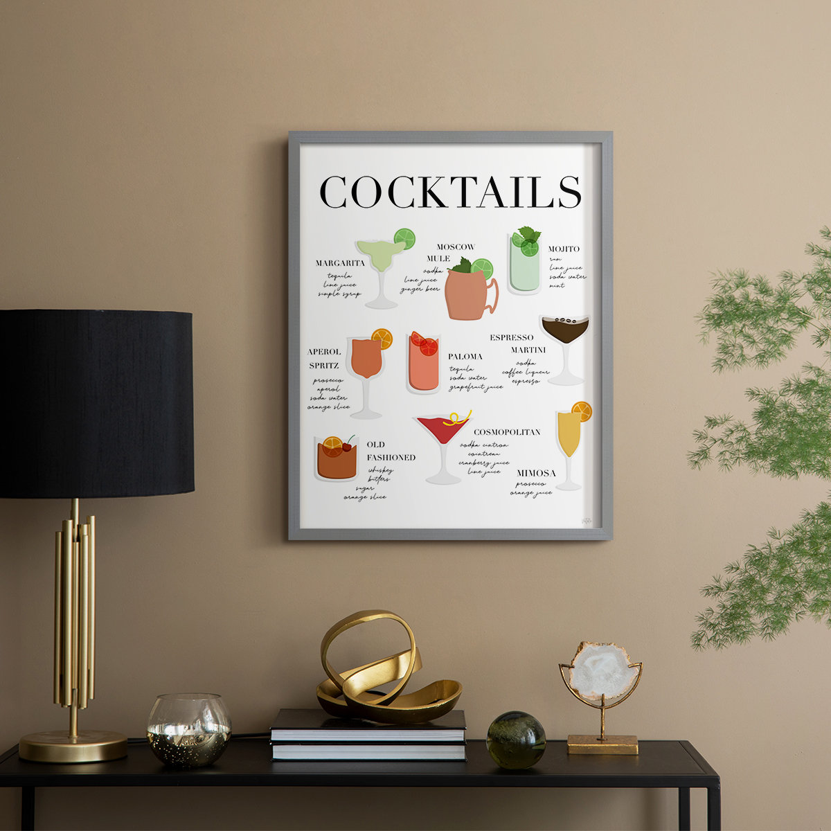 Lark Manor™ Cocktail Chart Framed Print - Solid Wood | Wayfair