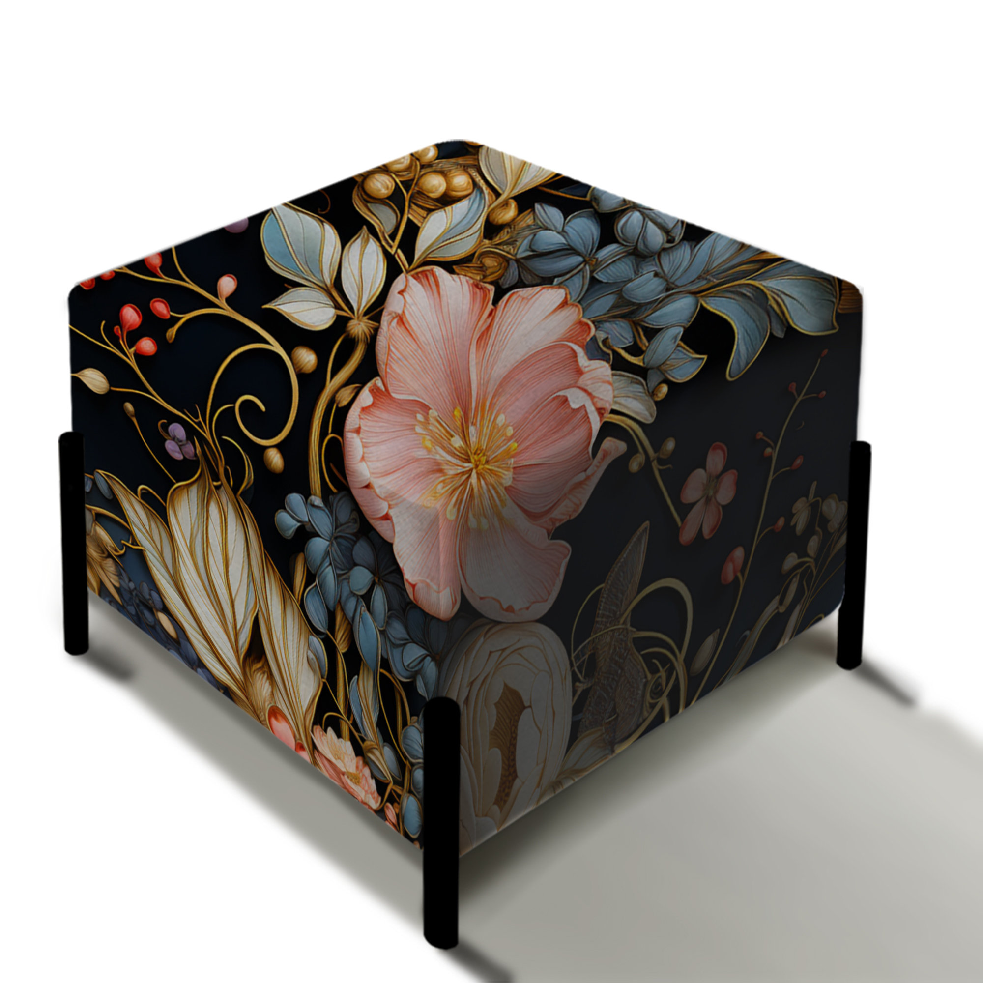 Design Art Eclectic Flower Patchwork Melody - Eclectic Square Ottoman ...